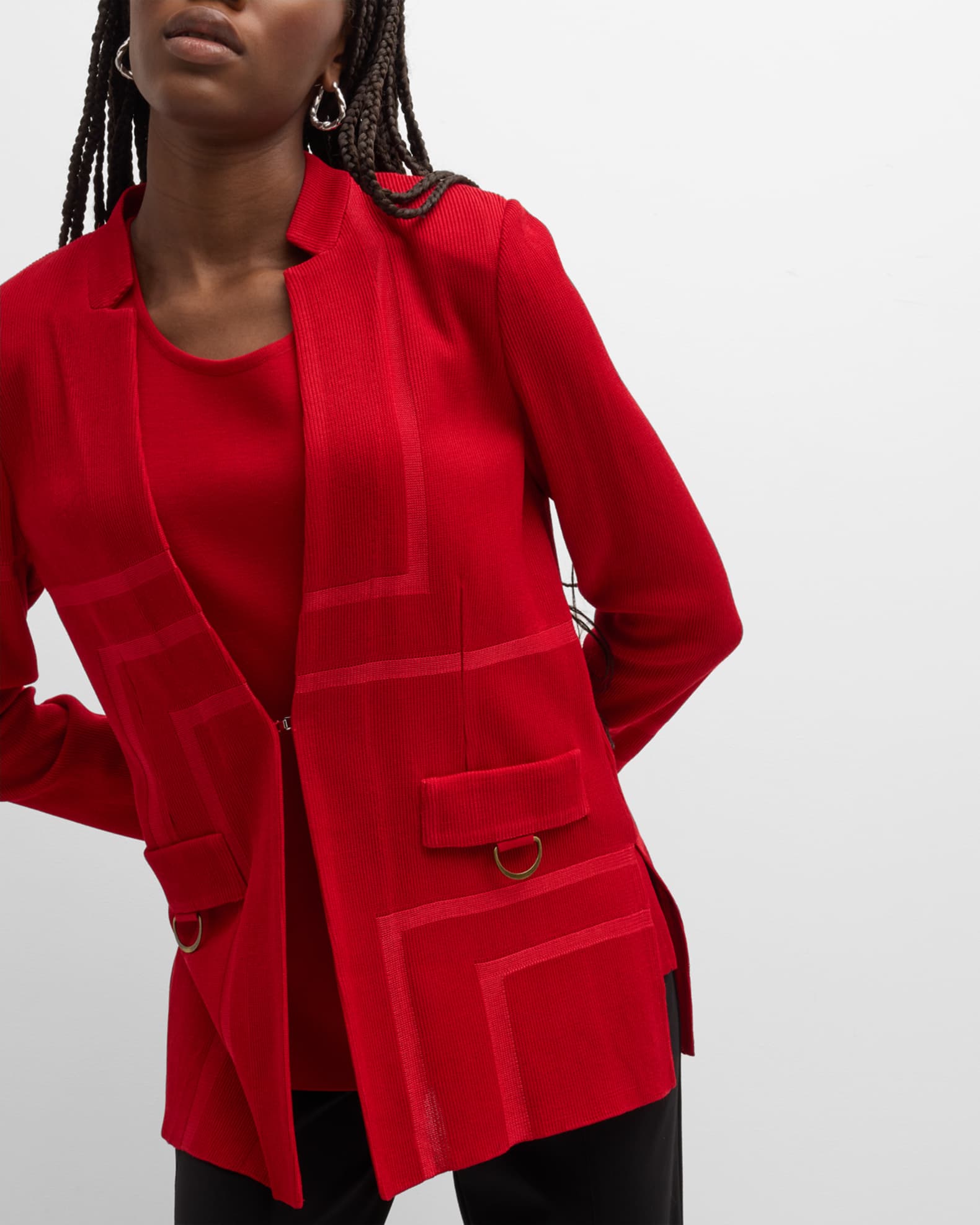 Misook Mandarin-Collar Tailored Knit Jacket | Neiman Marcus
