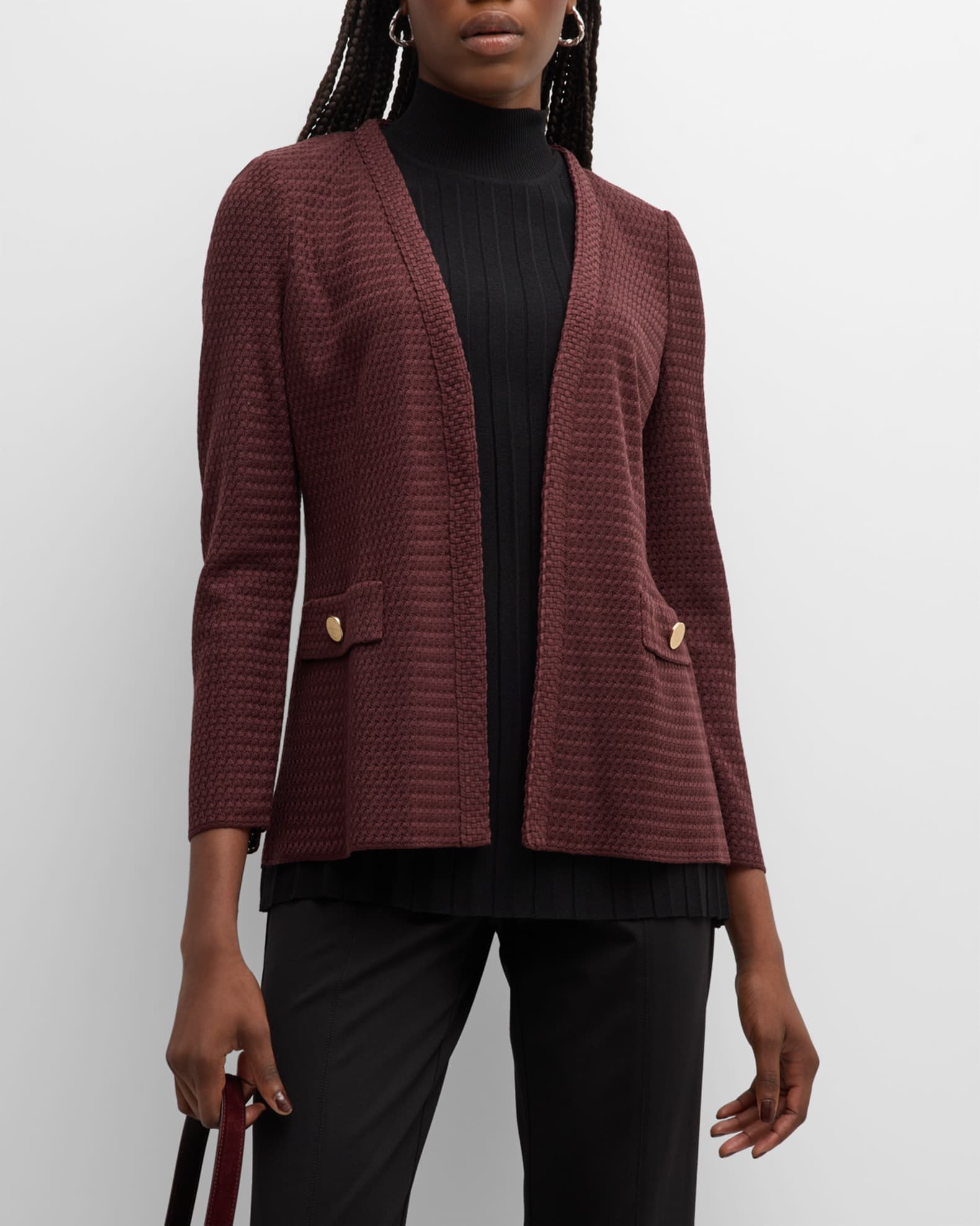 Misook Tailored 3/4-Sleeve Tweed Knit Jacket | Neiman Marcus