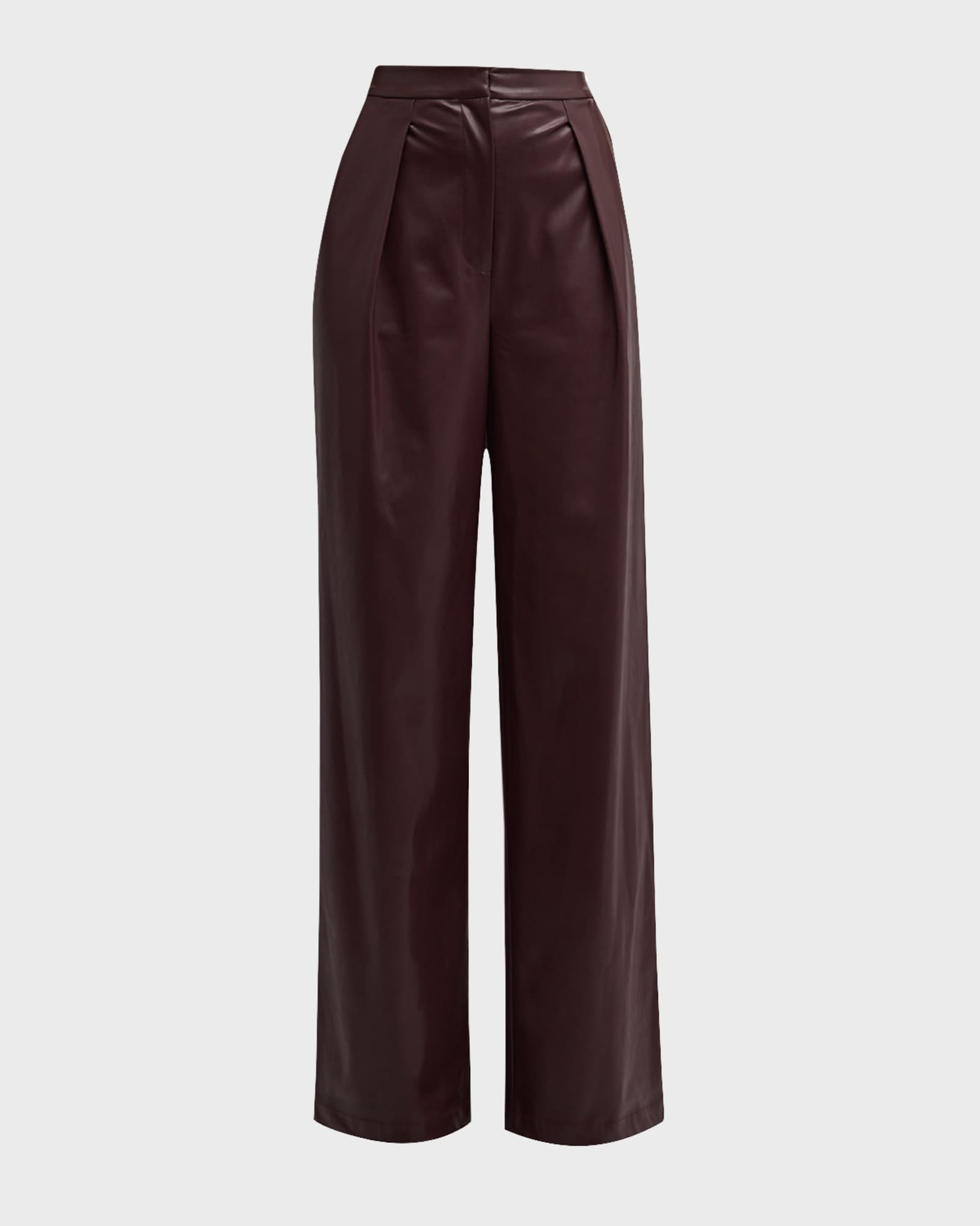 Misook Pleated Vegan Leather Straight-Leg Pants | Neiman Marcus