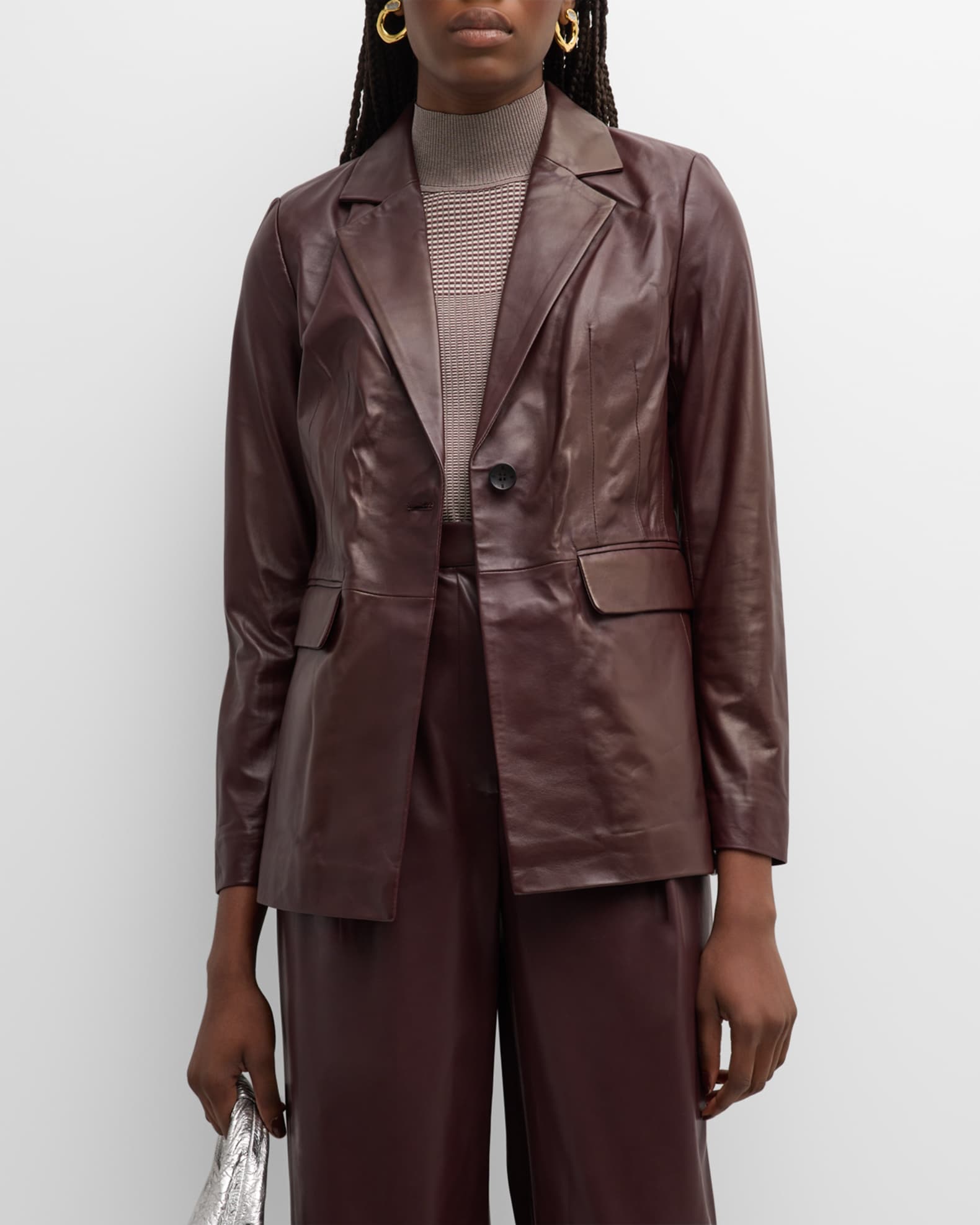 Misook Tailored Leather Notched Lapel Jacket | Neiman Marcus