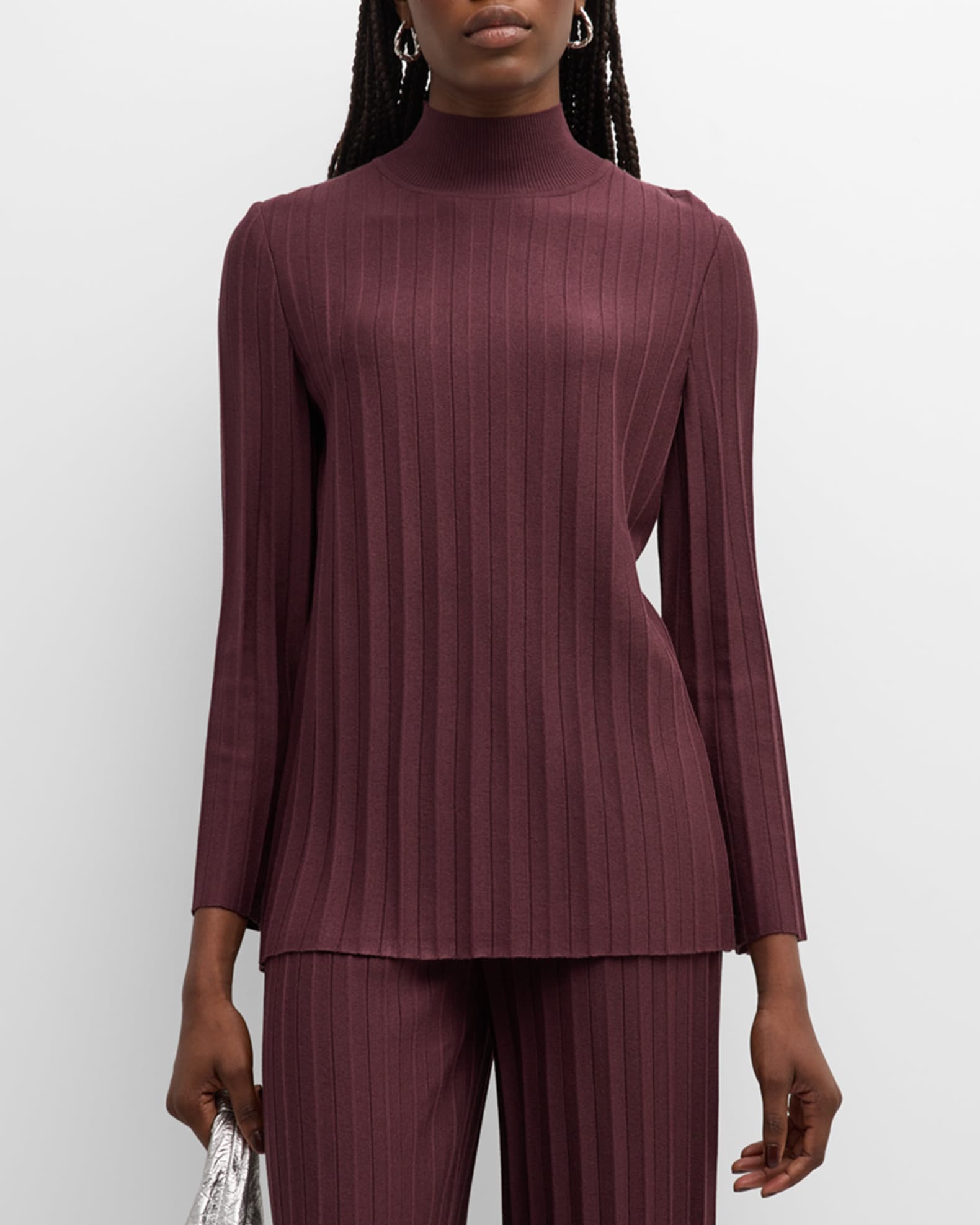 Misook Pleated Recycled Knit Turtleneck Tunic | Neiman Marcus