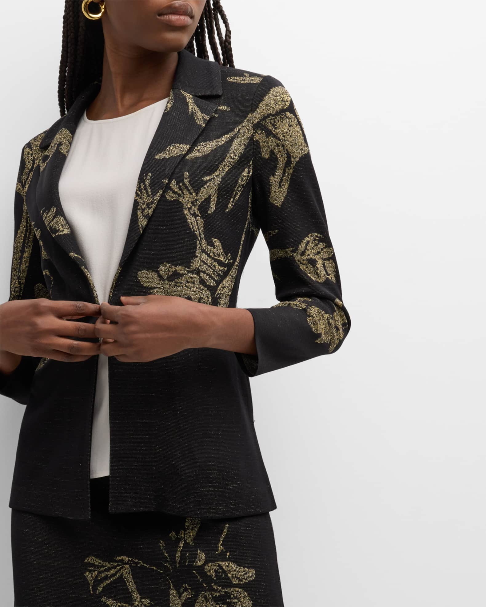 Misook Tailored Floral Jacquard Knit Jacket | Neiman Marcus