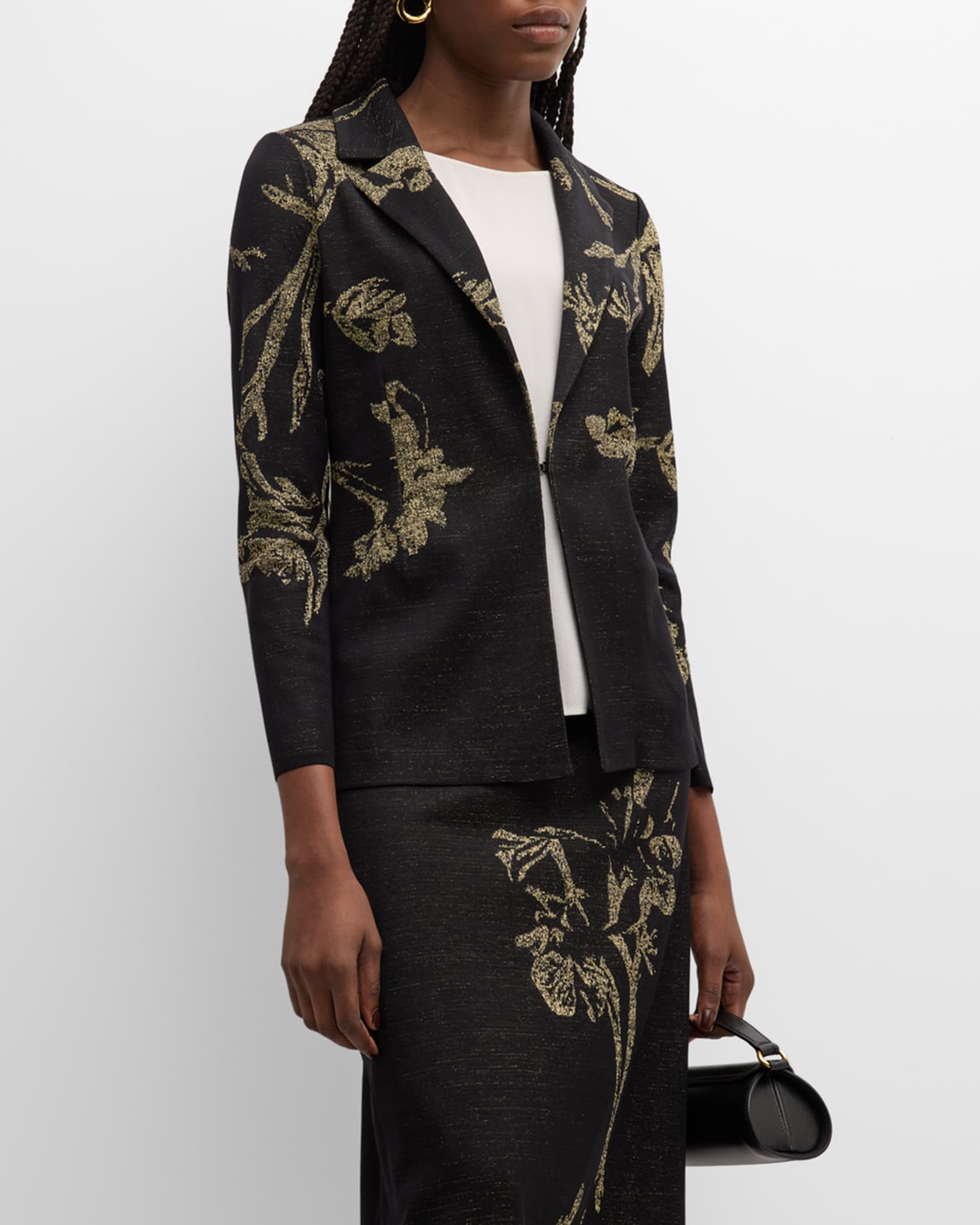 Misook Tailored Floral Jacquard Knit Jacket | Neiman Marcus