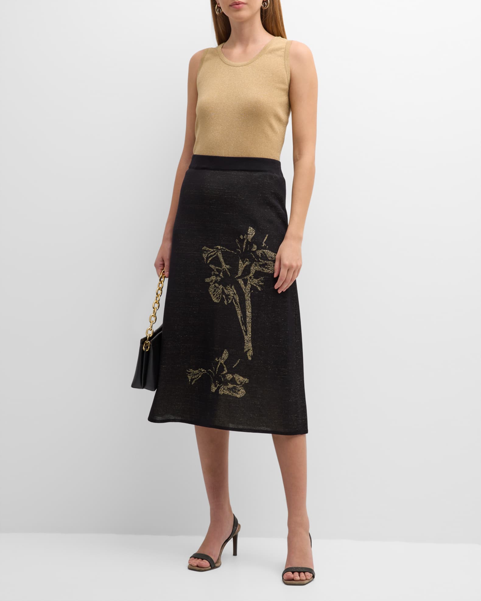 Misook A-Line Floral Jacquard Knit Midi Skirt | Neiman Marcus