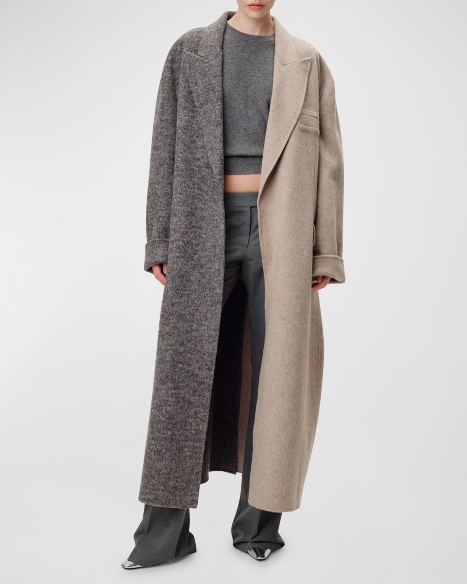 Ronny Kobo Wendalin Long Two-Tone Wool Coat | Neiman Marcus