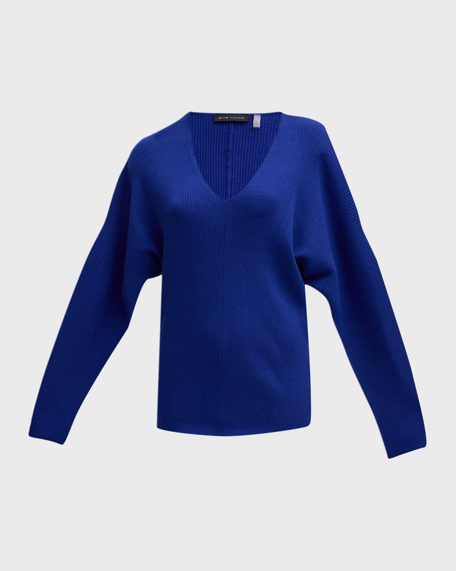 Elie Tahari Ribbed Dolman-Sleeve V-Neck Sweater | Neiman Marcus