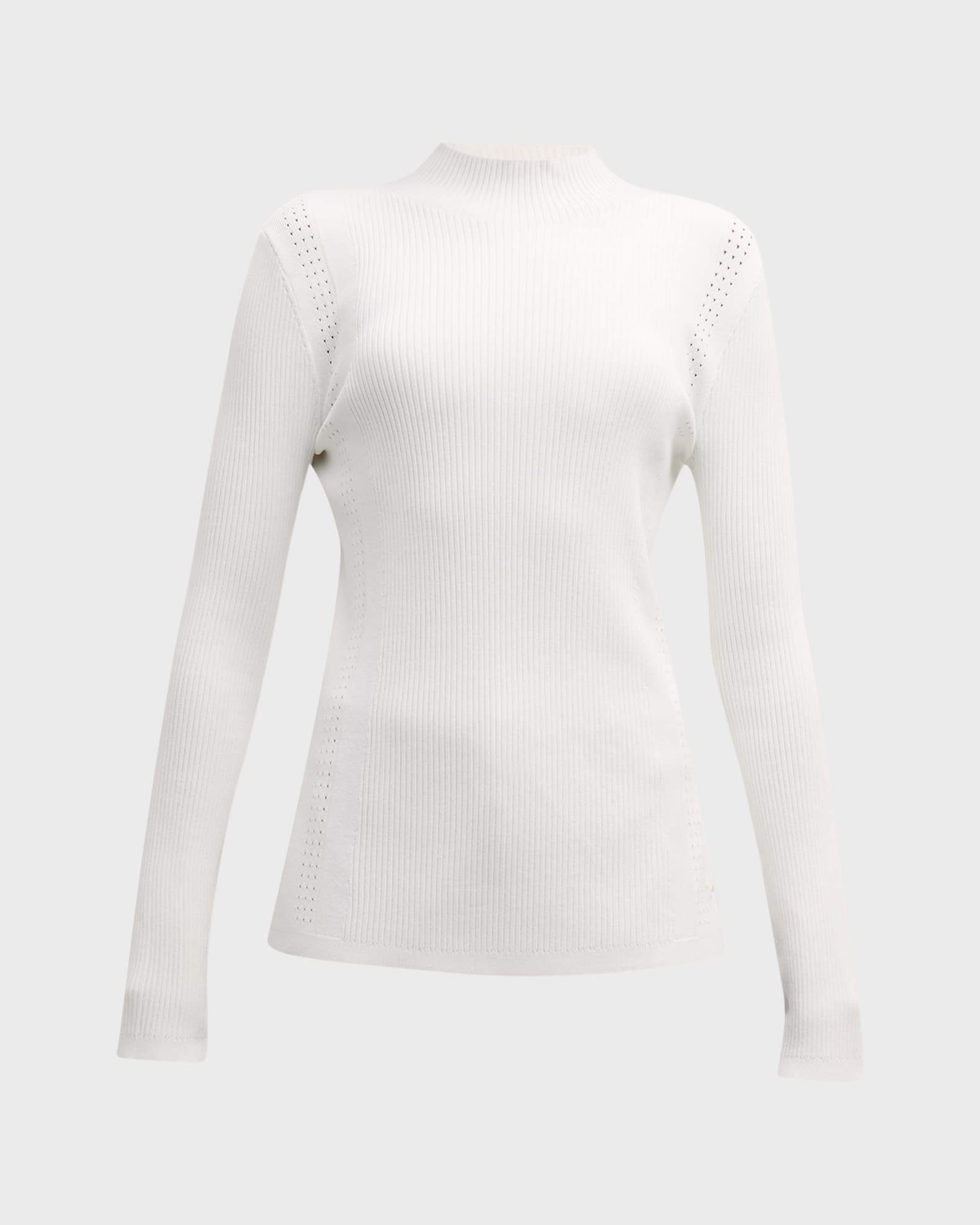 Elie Tahari Ribbed Mock-Neck Pointelle-Stitch Sweater | Neiman Marcus
