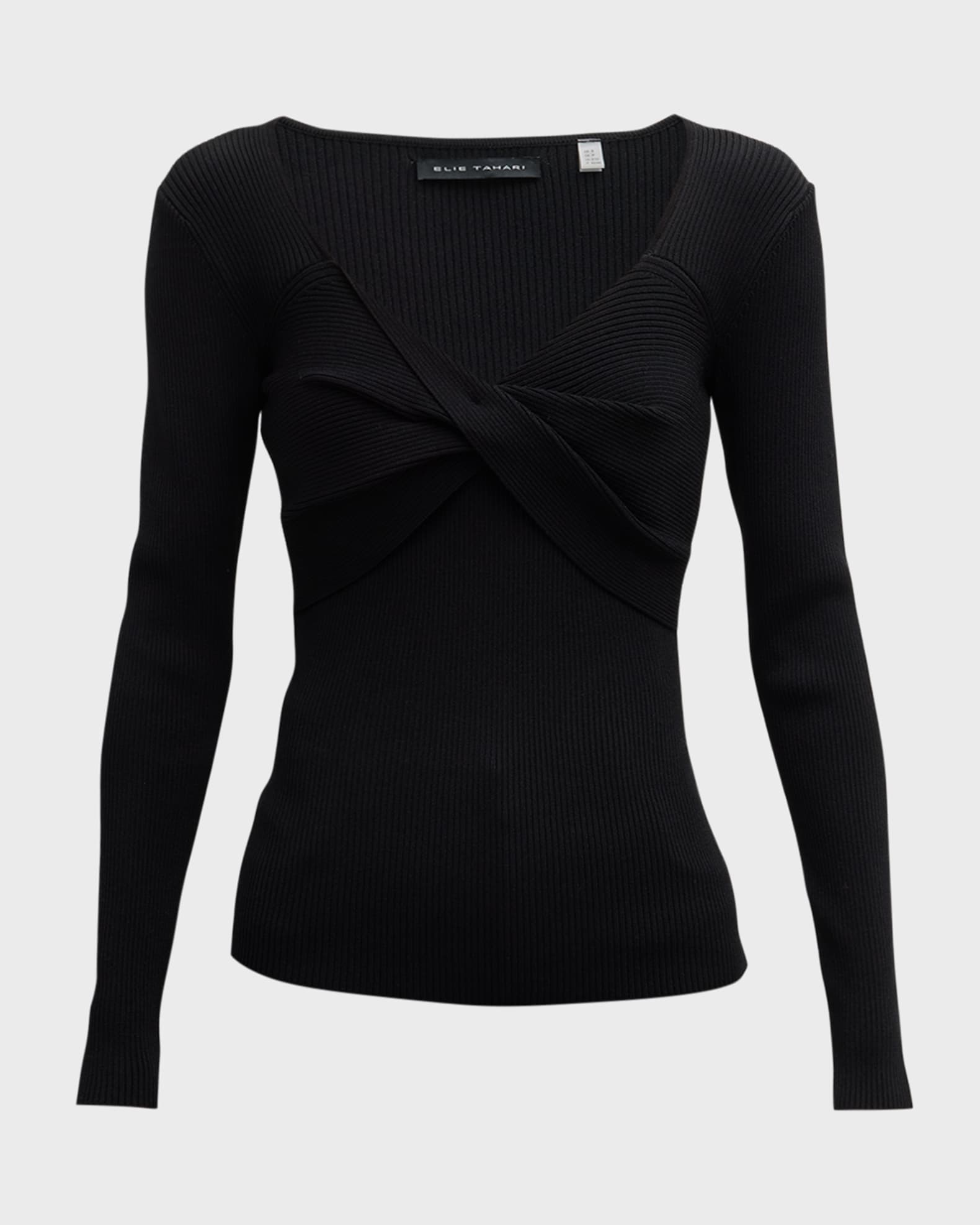 Elie Tahari Ribbed Twist-Front Sweater | Neiman Marcus