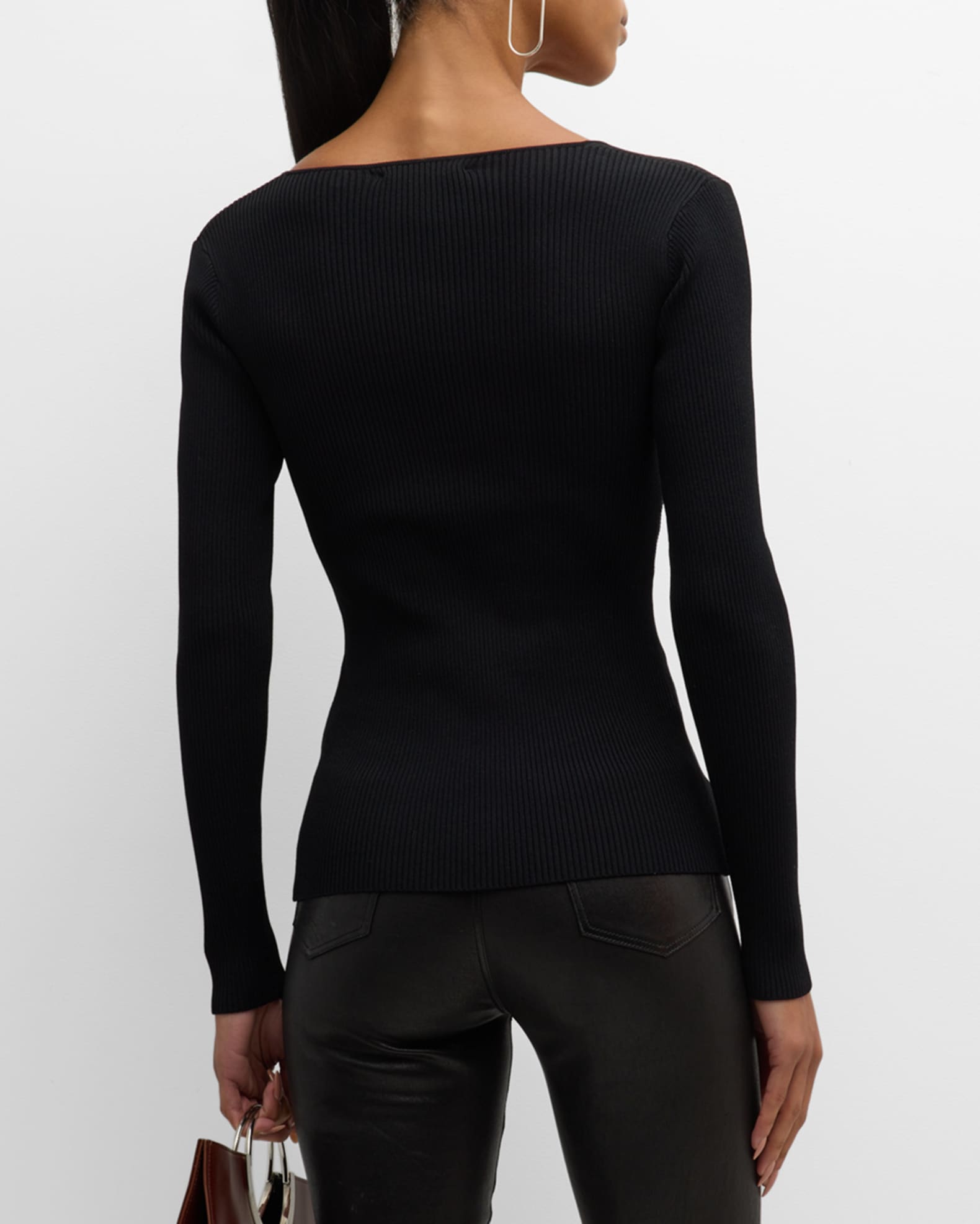 Elie Tahari Ribbed Twist-Front Sweater | Neiman Marcus
