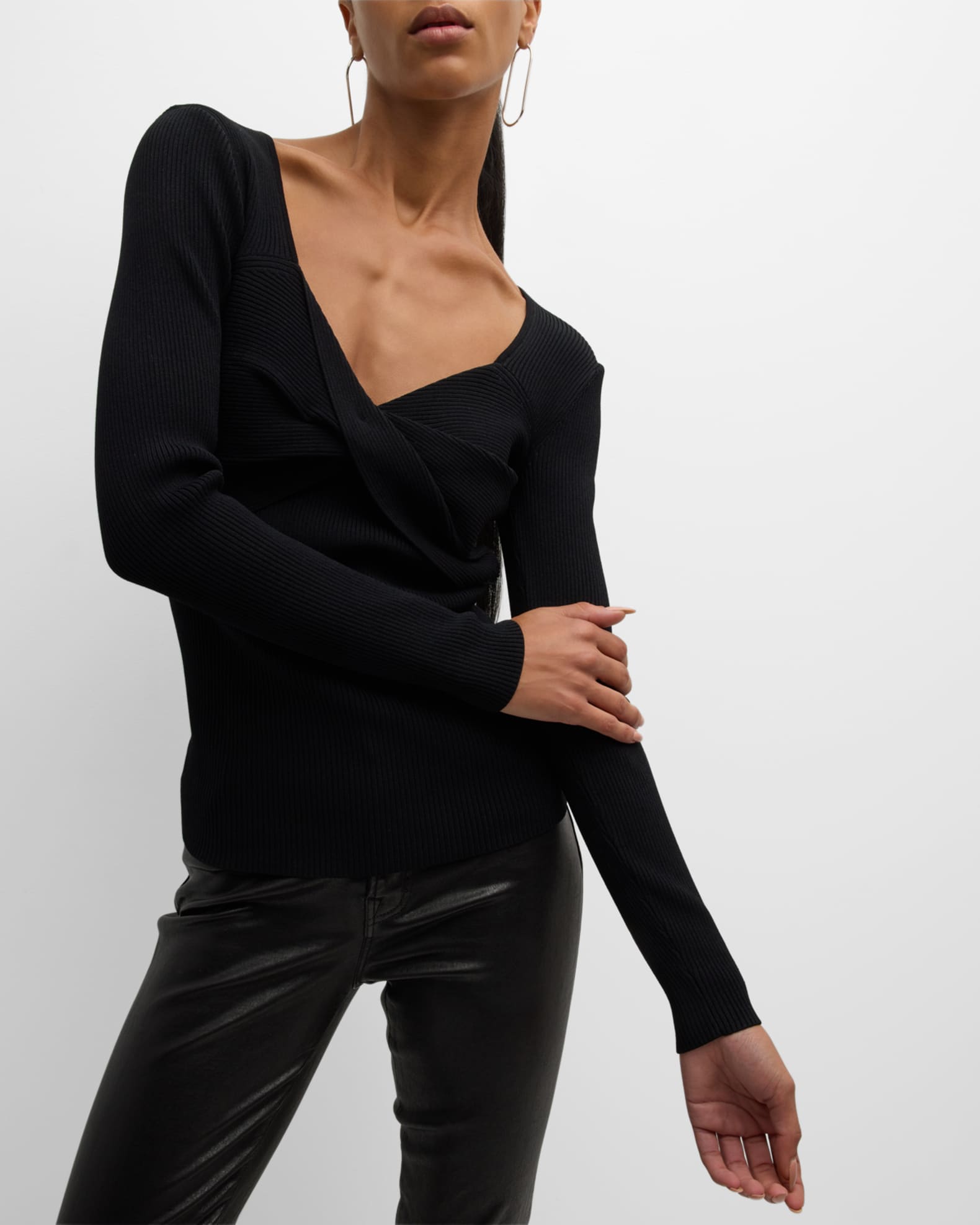Elie Tahari Ribbed Twist-Front Sweater | Neiman Marcus