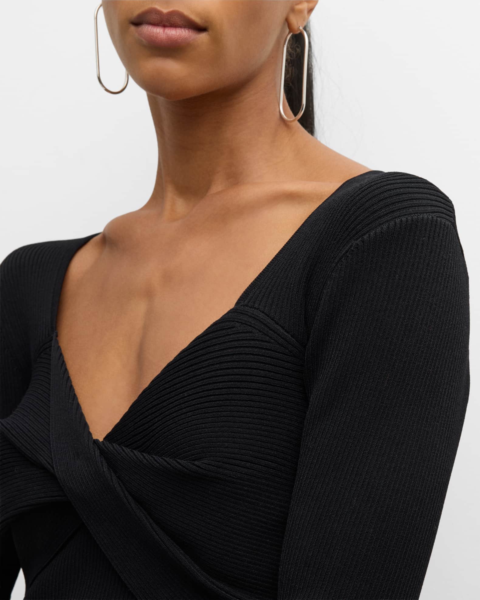 Elie Tahari Ribbed Twist-Front Sweater | Neiman Marcus