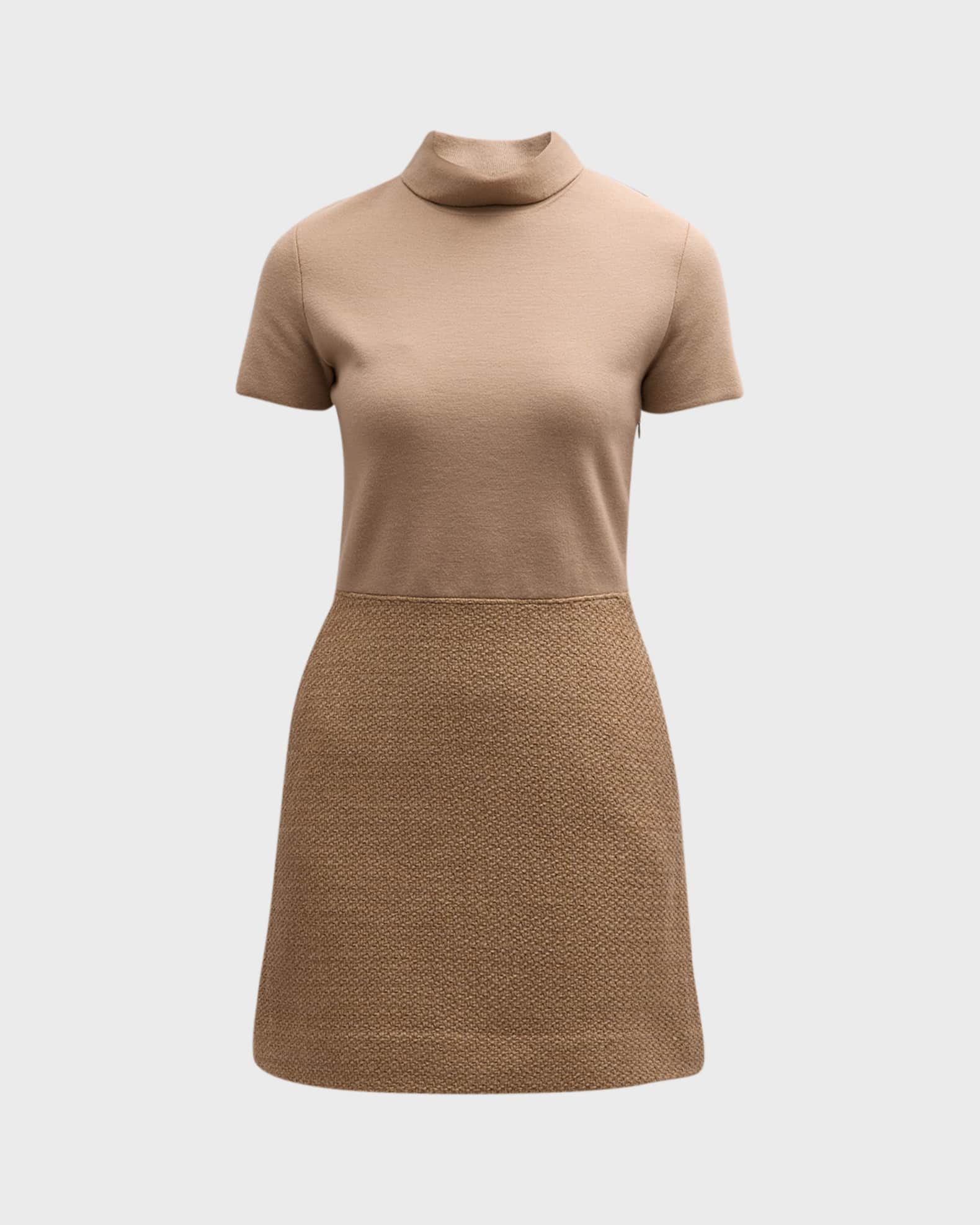 Theory Short-Sleeve Combo Tweed Mini Dress | Neiman Marcus