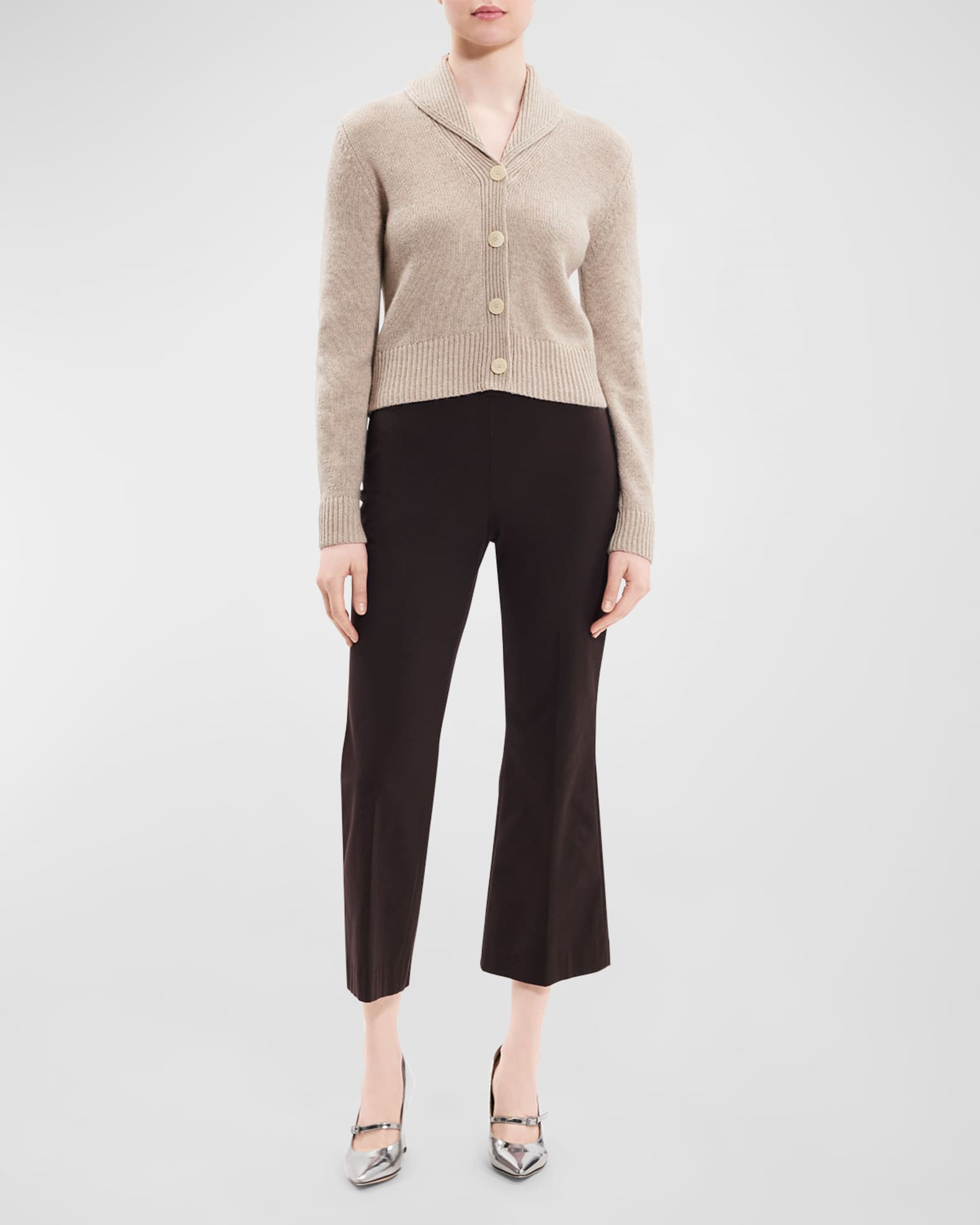 Theory Cashmere Shawl-Collar Cropped Cardigan | Neiman Marcus