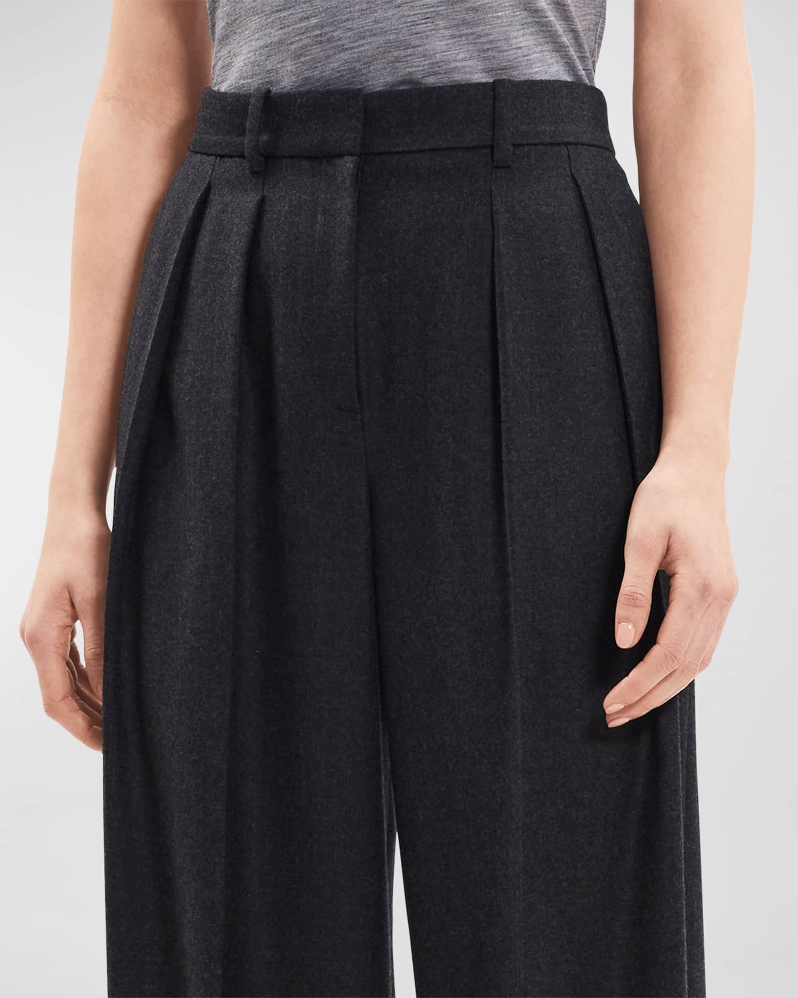 Theory Double Pleat Wool Flannel Pants | Neiman Marcus