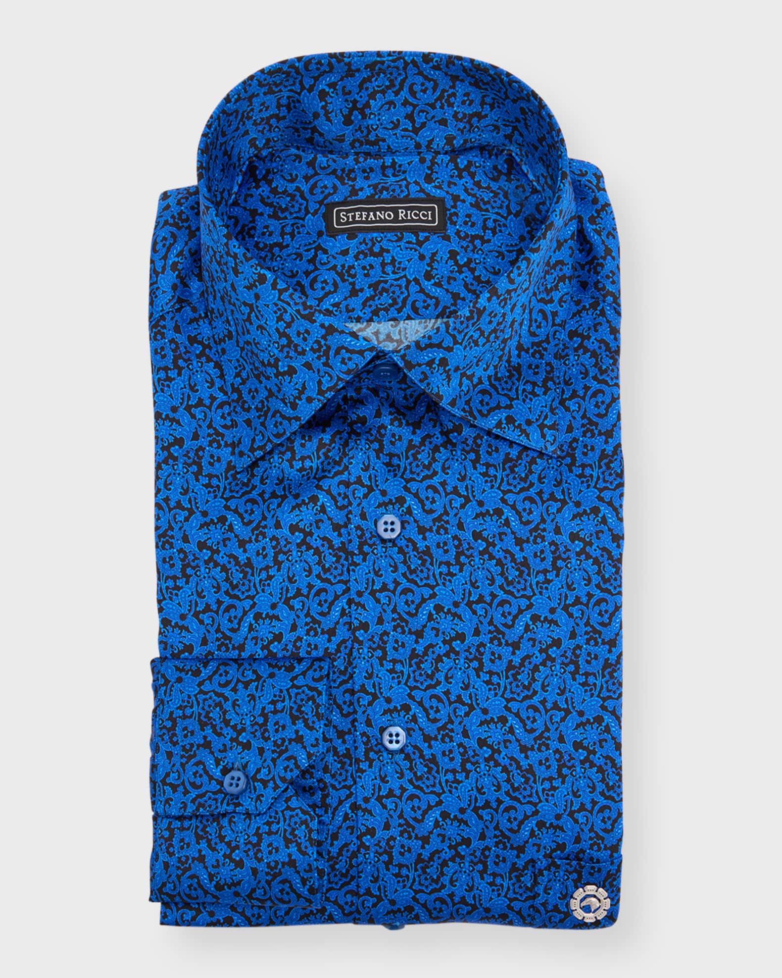 Stefano Ricci Men's Silk Damask-Print Sport Shirt | Neiman Marcus