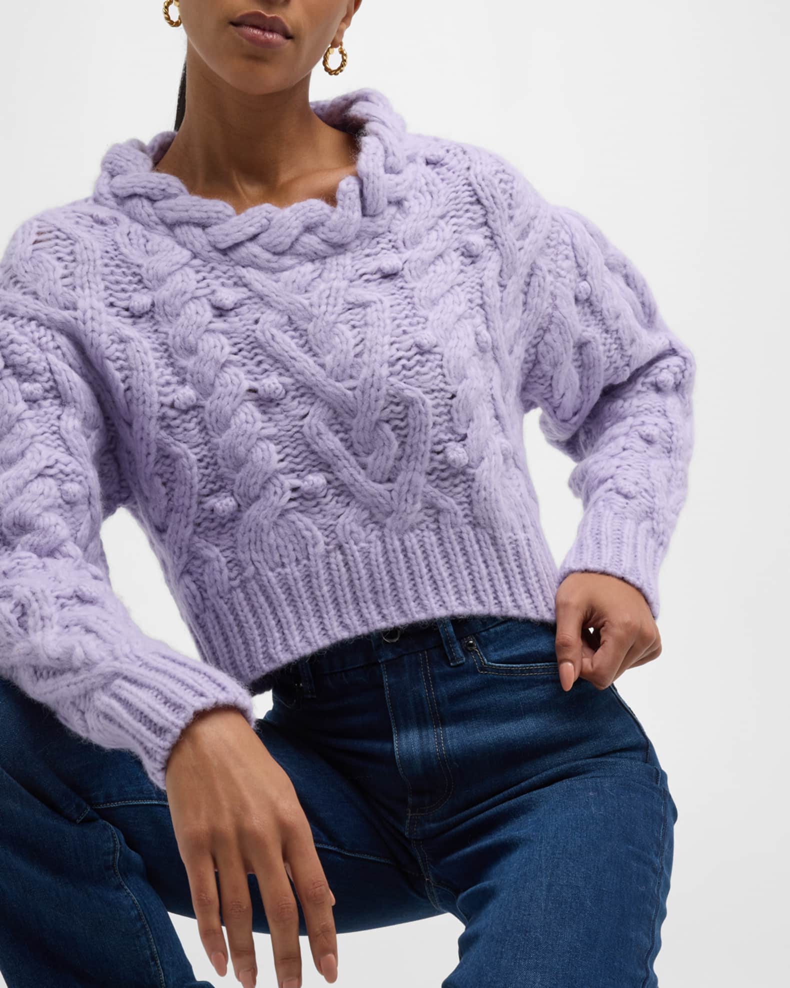 LoveShackFancy Galiona Cable-Knit Alpaca-Blend Crop Sweater | Neiman Marcus