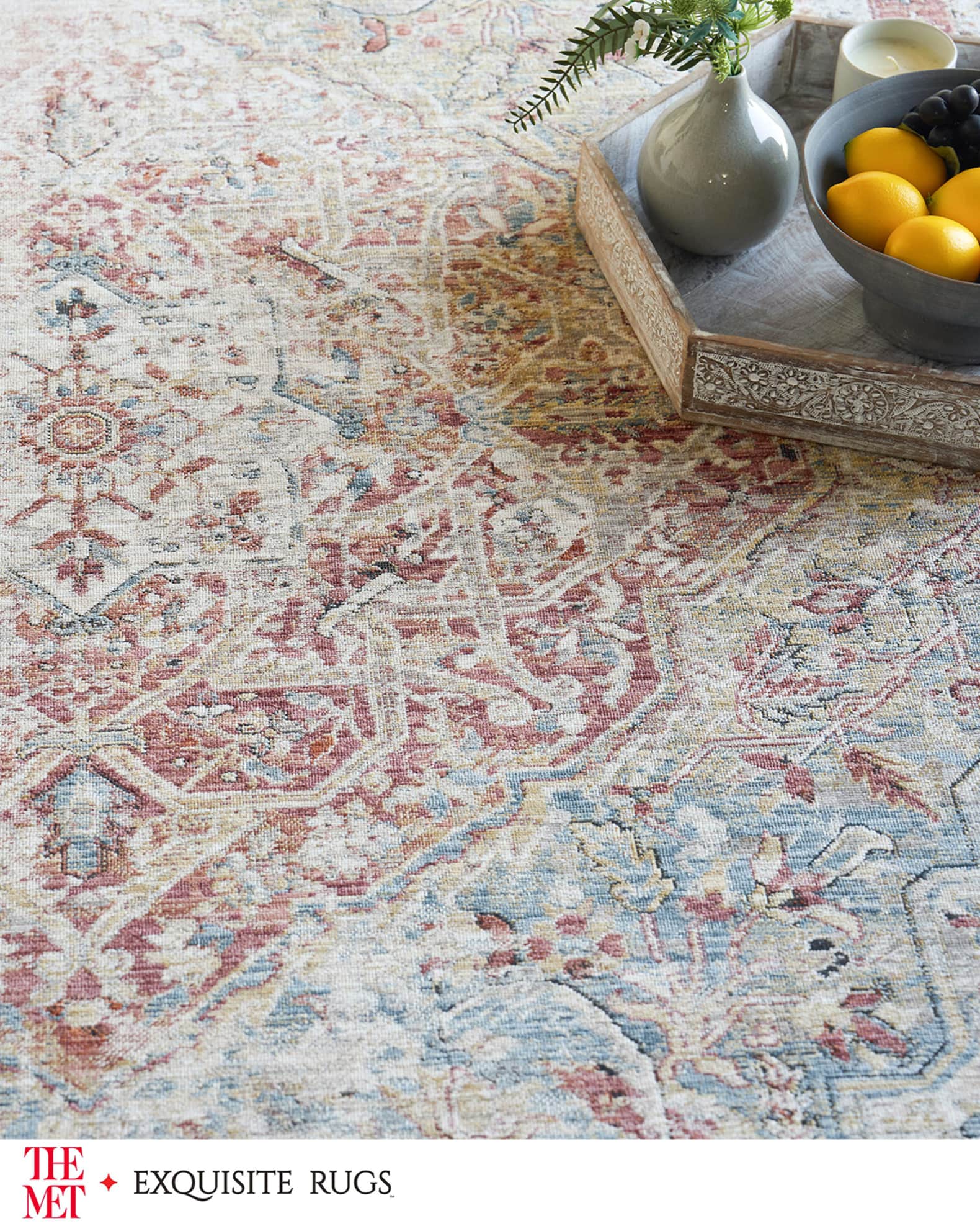 Antique Loom Rust & Light Blue Rug | Neiman Marcus