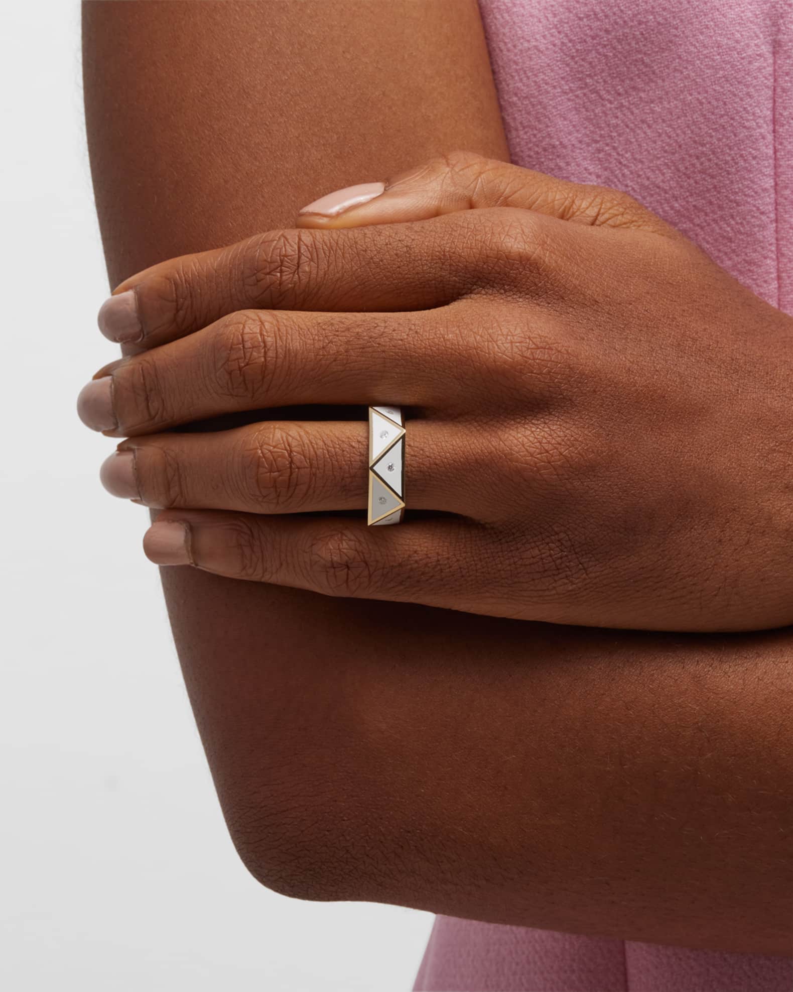 Fern Freeman Jewelry 18K Yellow Gold White Ceramic Pentagon Ring with Diamonds, Size 7 | Neiman ...