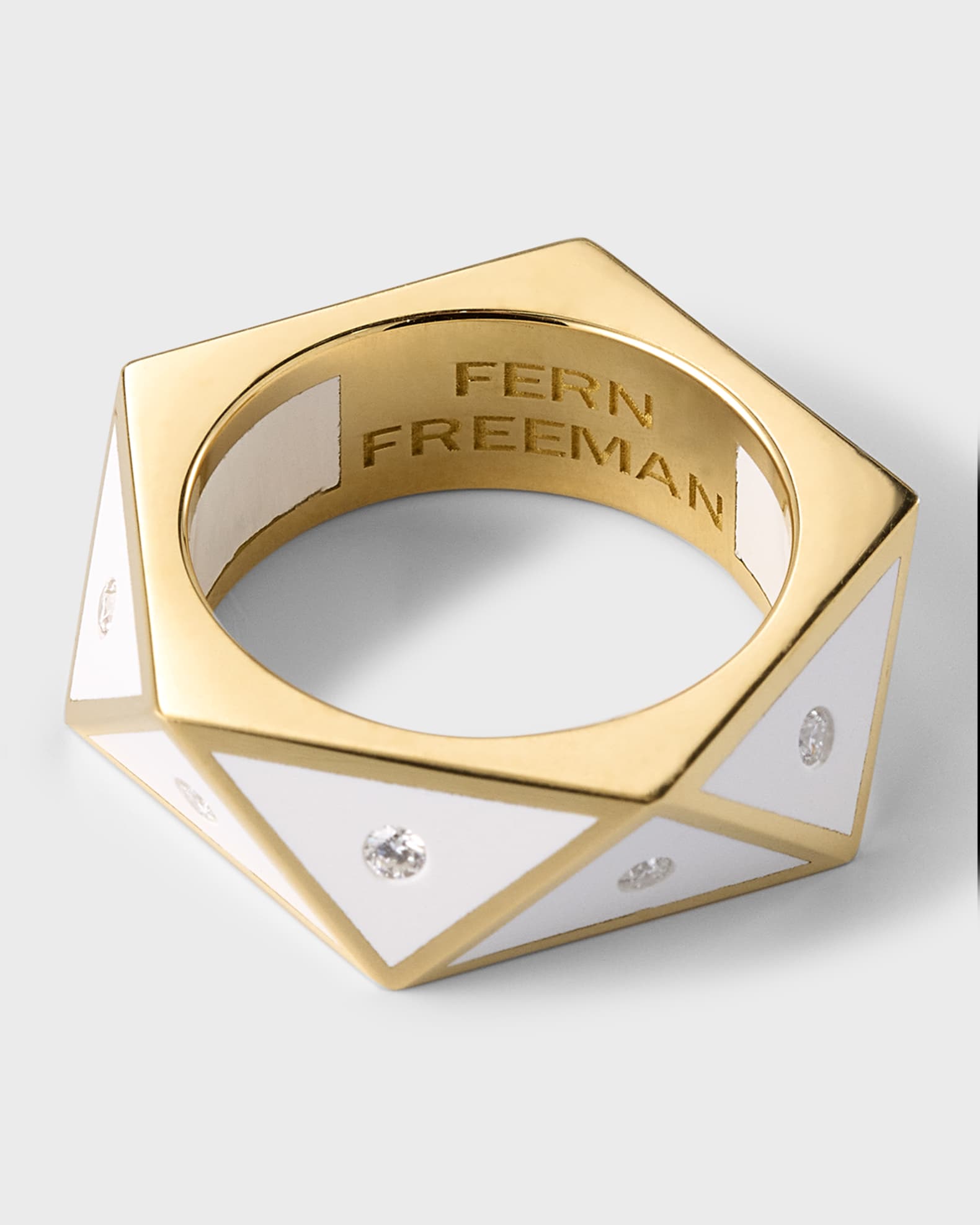 Fern Freeman Jewelry 18K Yellow Gold White Ceramic Pentagon Ring with Diamonds, Size 7 | Neiman ...