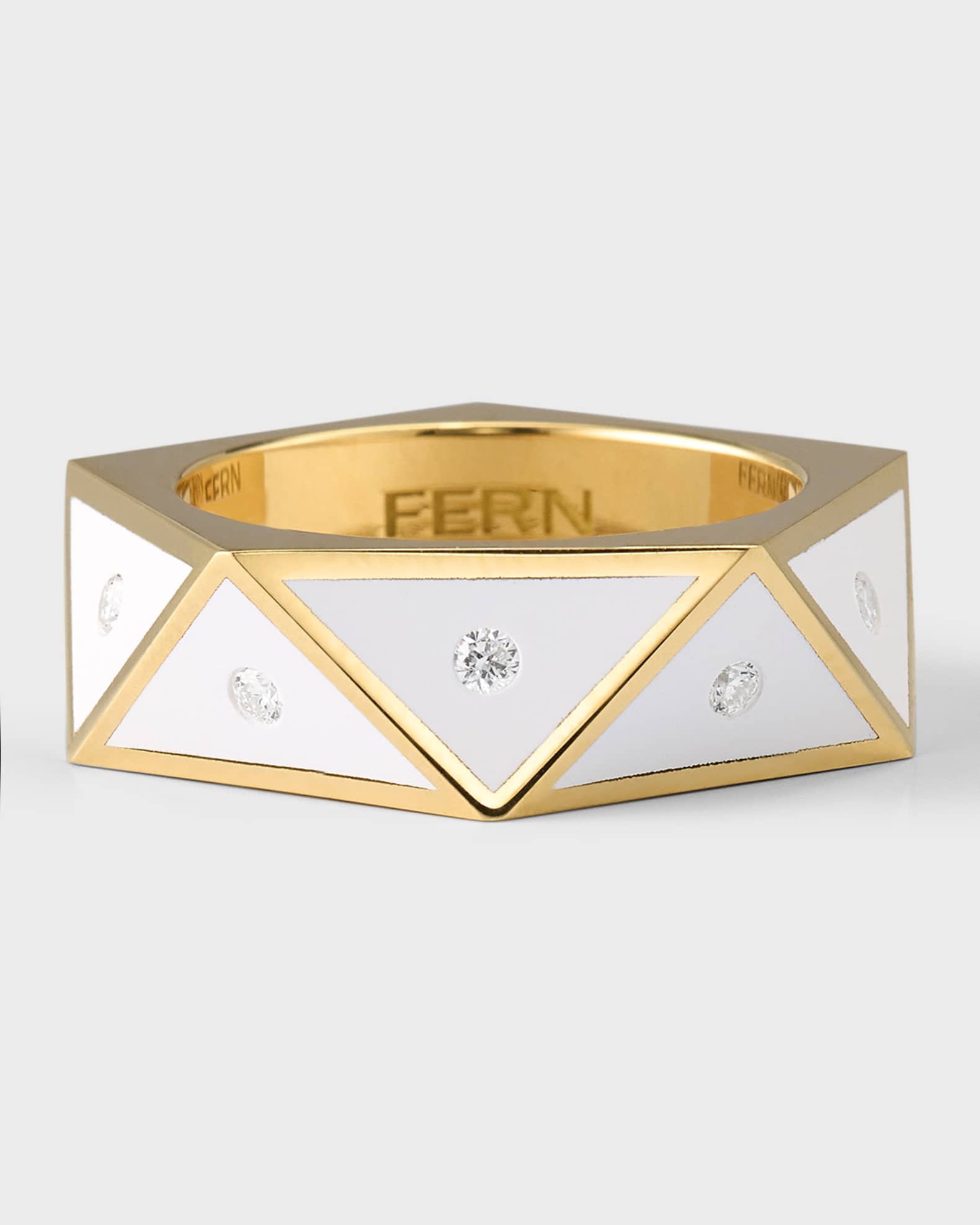 Fern Freeman Jewelry 18K Yellow Gold White Ceramic Pentagon Ring with Diamonds, Size 7 | Neiman ...