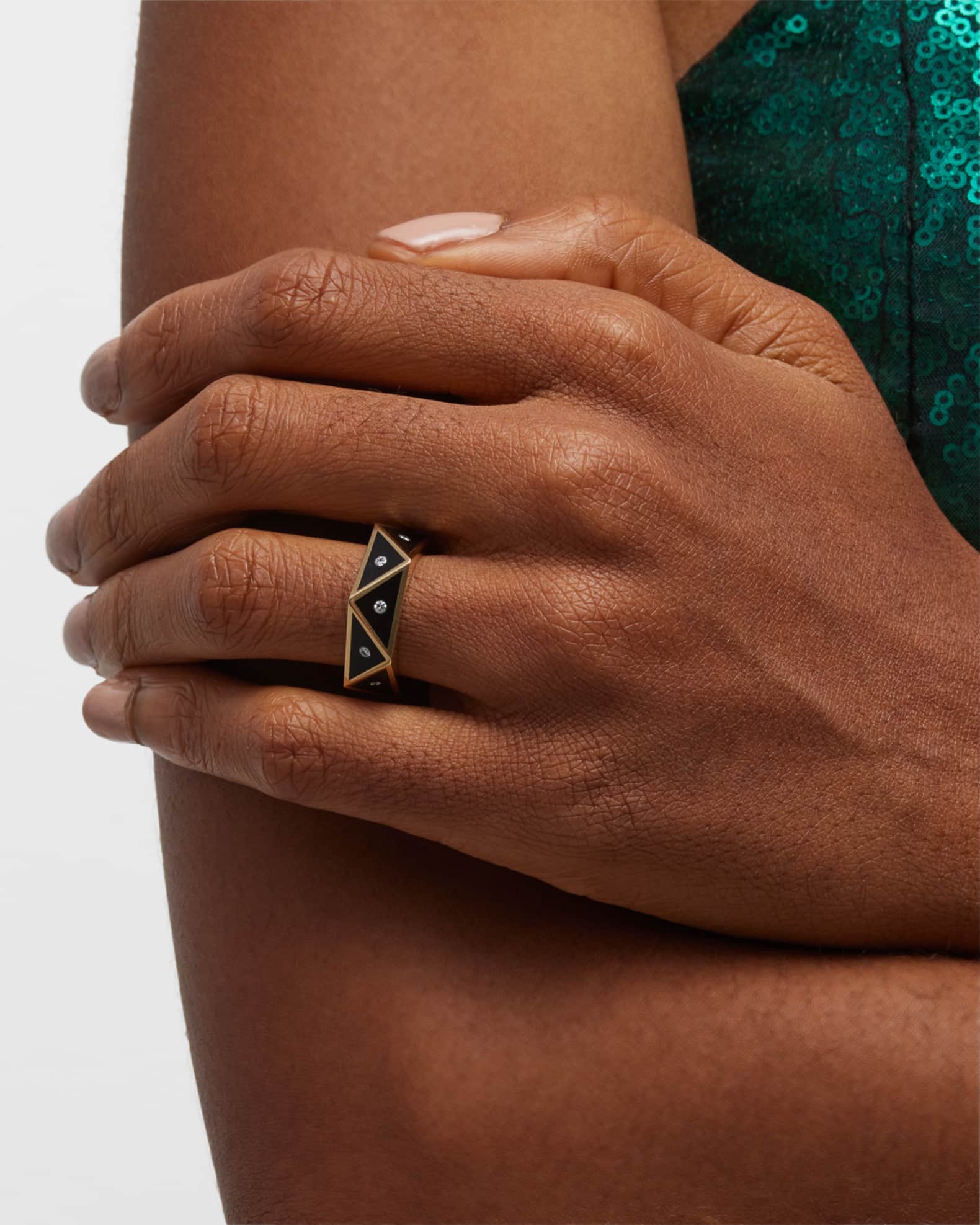 Fern Freeman Jewelry 18K Yellow Gold Black Ceramic Pentagon Ring with ...