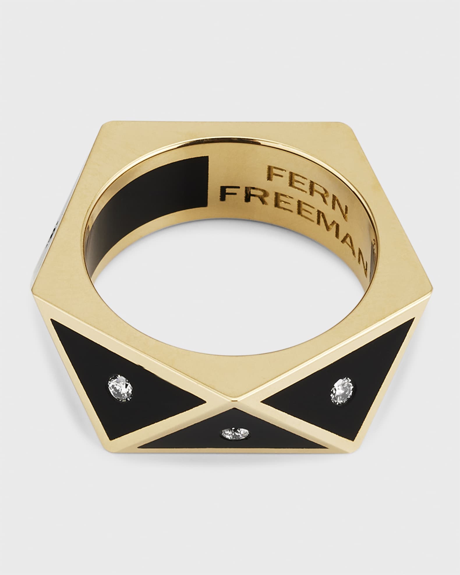 Fern Freeman Jewelry 18K Yellow Gold Black Ceramic Pentagon Ring with Diamonds, Size 7 | Neiman ...