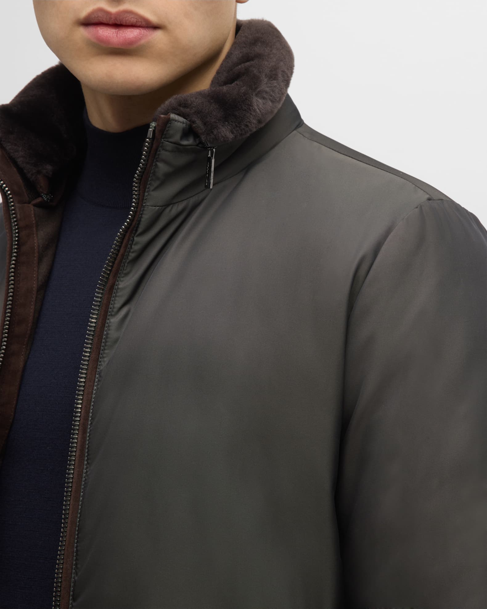 MooRER Men's Bomber Jacket with Shearling Collar | Neiman Marcus