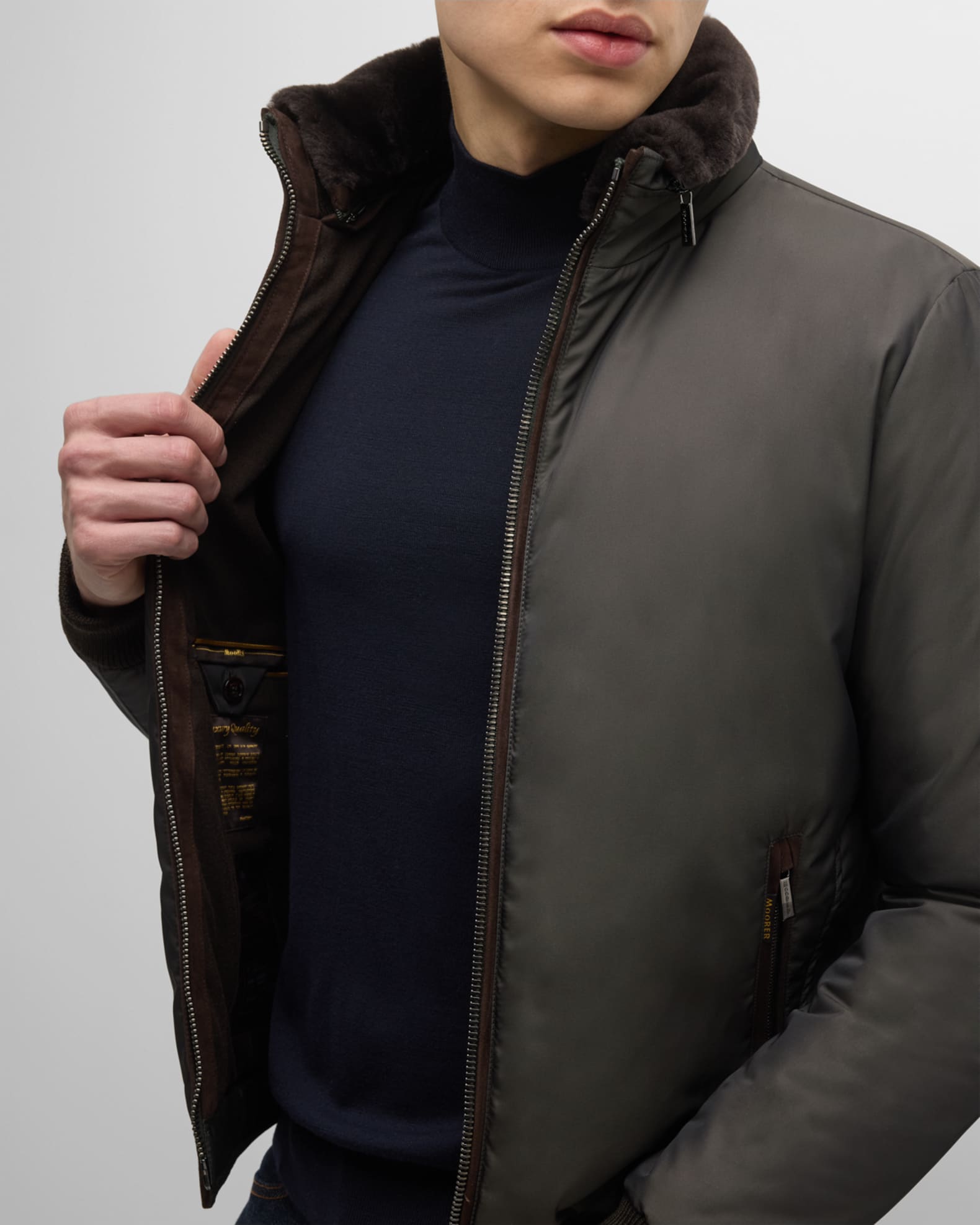 MooRER Men's Bomber Jacket with Shearling Collar | Neiman Marcus