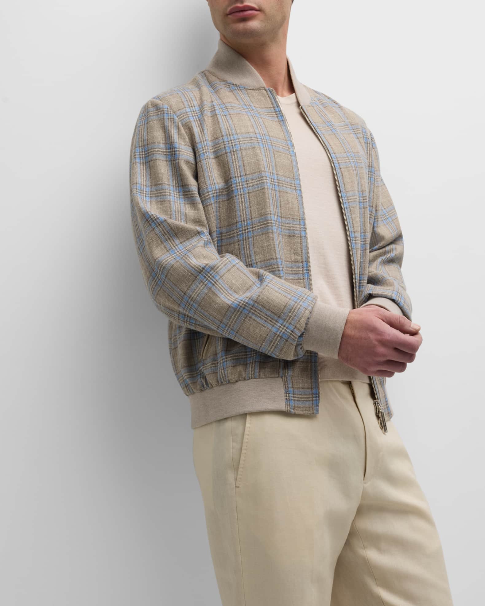 Stefano Ricci Men's Plaid Bomber Jacket | Neiman Marcus
