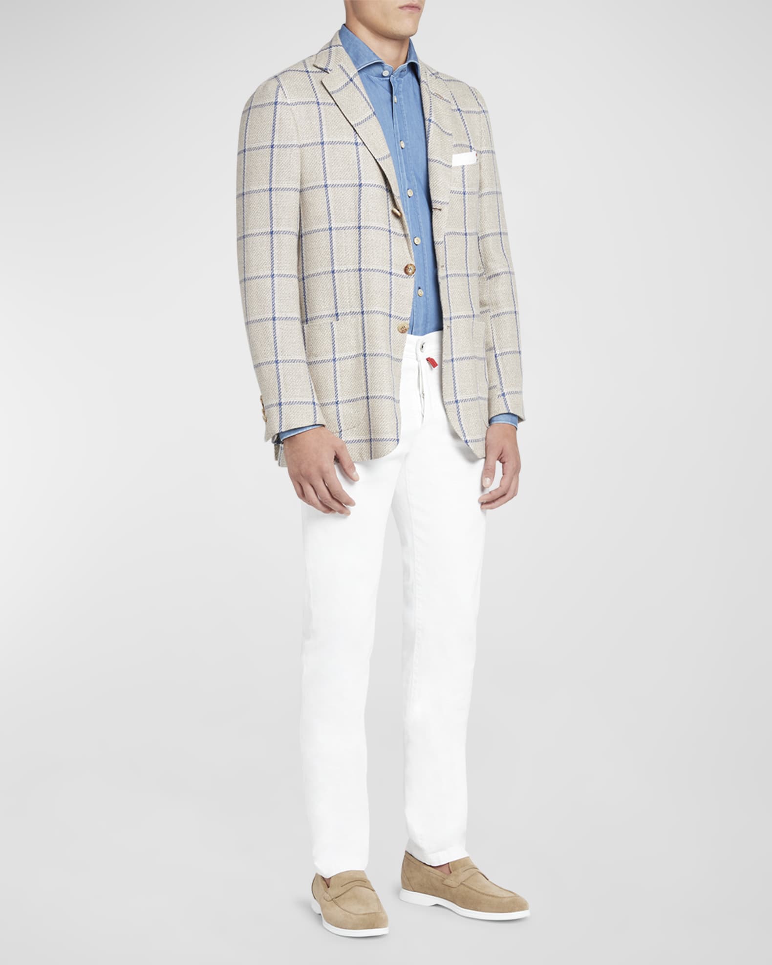 Kiton Men's Windowpane Cashmere-Linen Sport Coat | Neiman Marcus