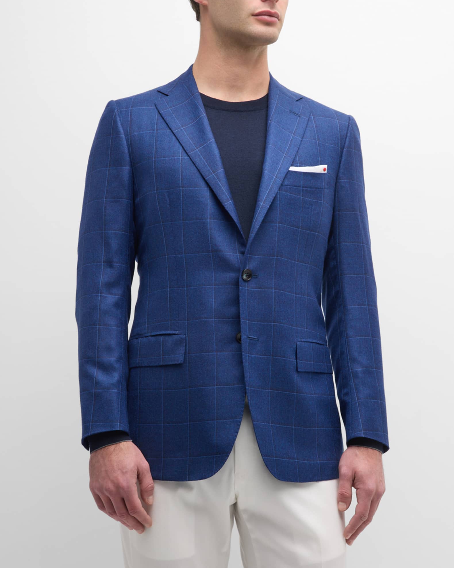 Kiton Men's Windowpane Cashmere-Silk Sport Coat | Neiman Marcus