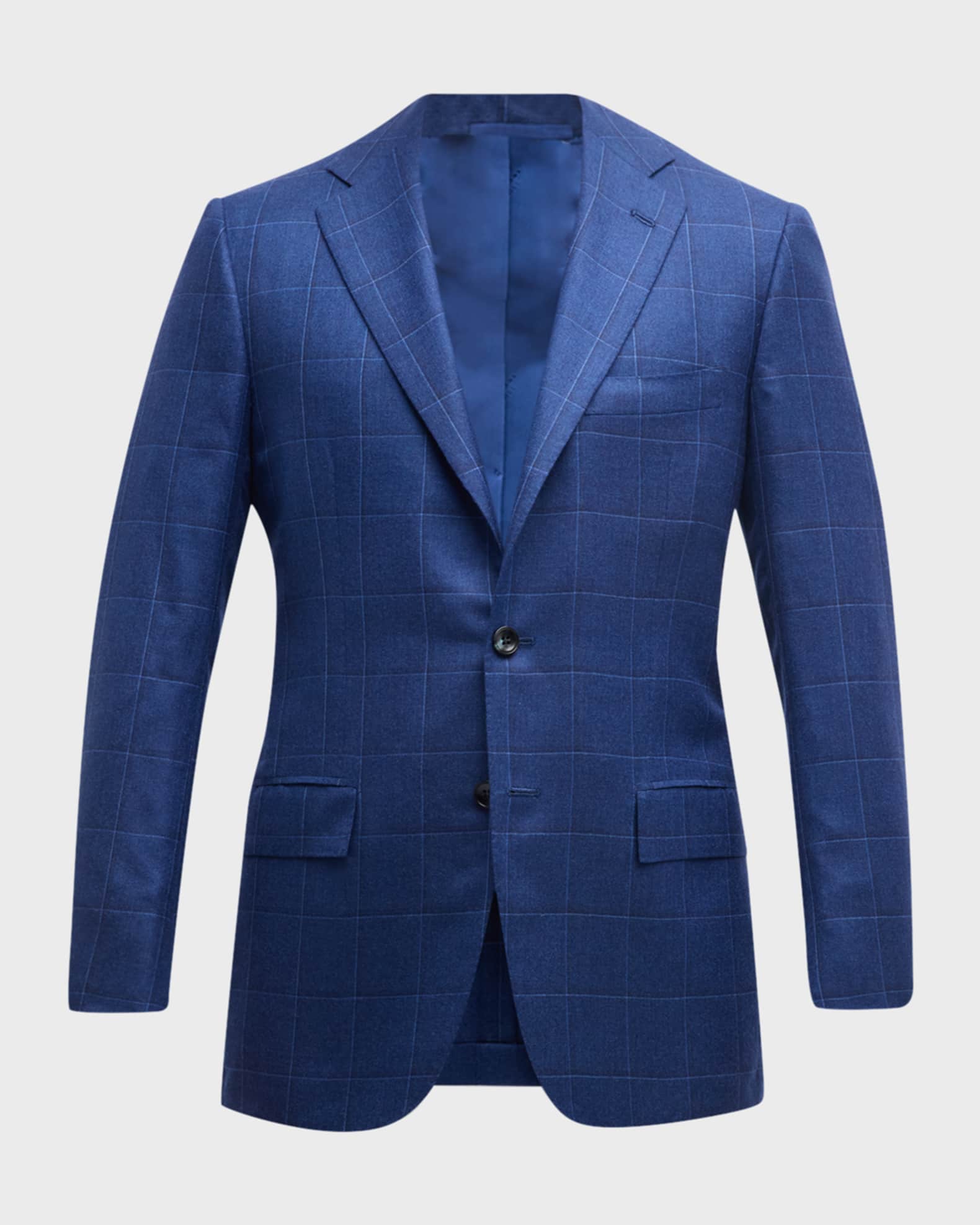 Kiton Men's Windowpane Cashmere-Silk Sport Coat | Neiman Marcus