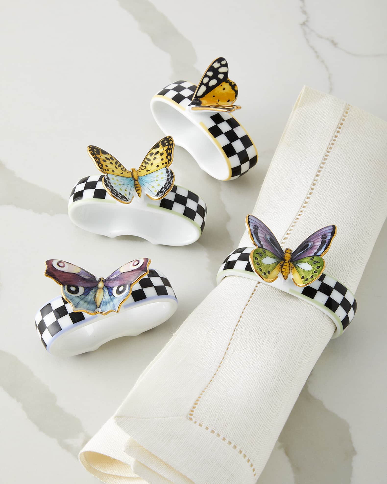 MacKenzie-Childs Butterfly Toile Napkin Rings, Set of 4 | Neiman Marcus
