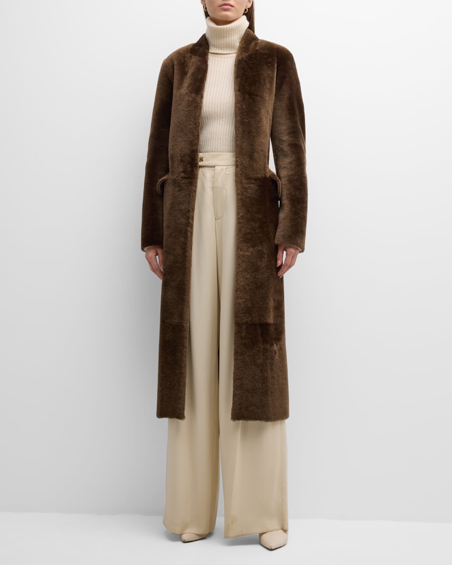 Salon 1884 Henning Belted Sheep Shearling Long Coat | Neiman Marcus