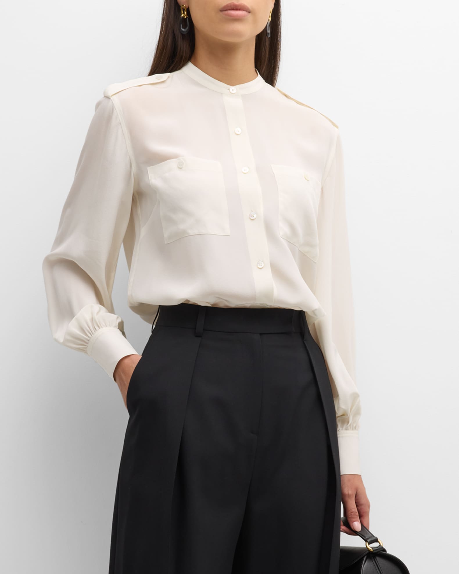 Salon 1884 Cynthia Silk Button-Front Top | Neiman Marcus