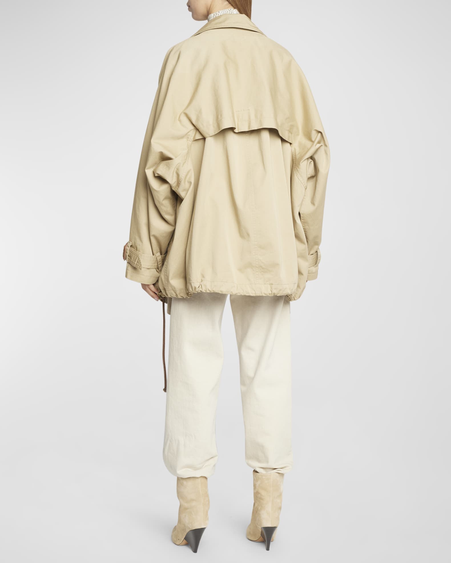 Isabel Marant Dusika Leather-Trim Cotton Trench Coat | Neiman Marcus