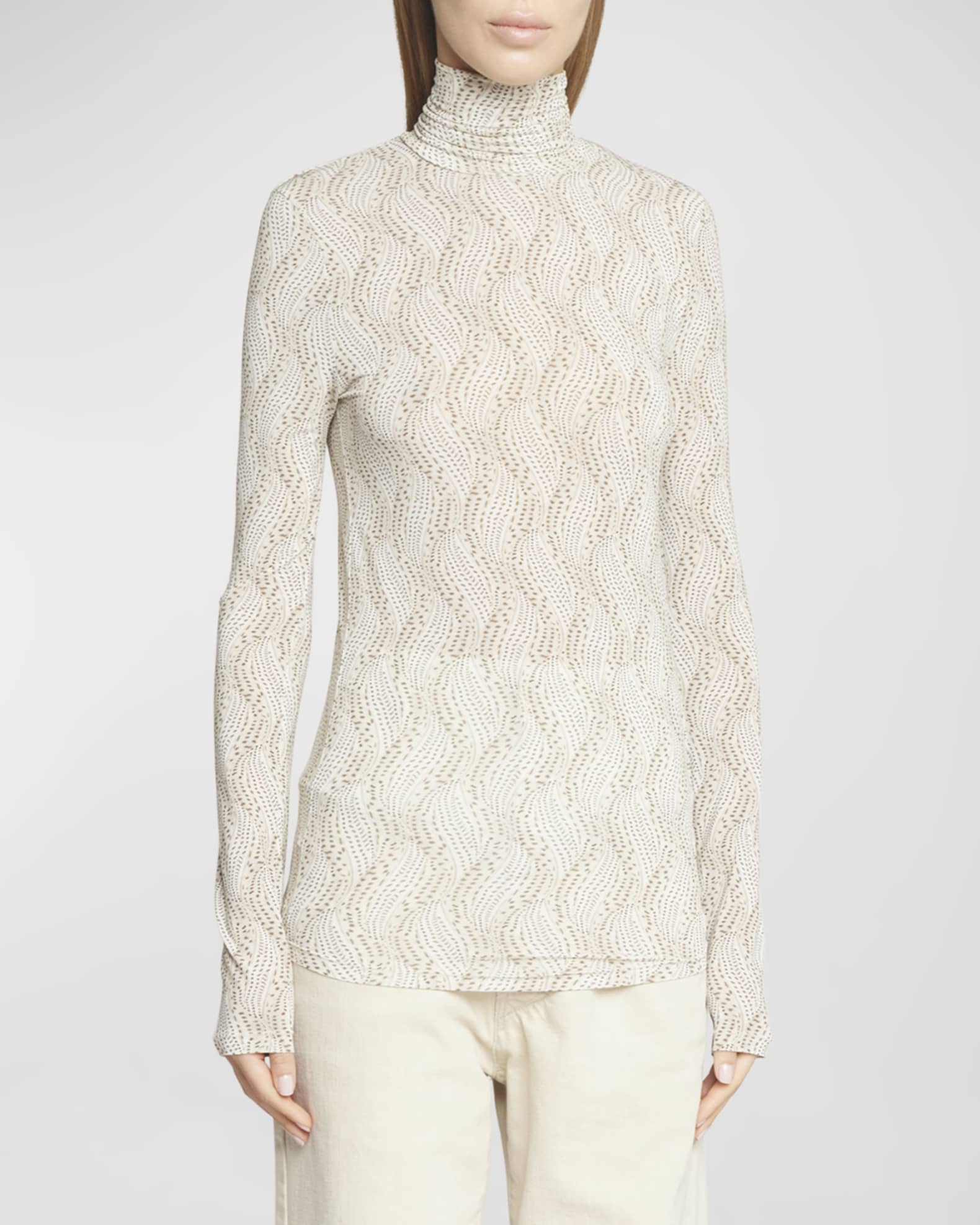 Isabel Marant Joyela Wavy Dot-Print Turtleneck Top | Neiman Marcus