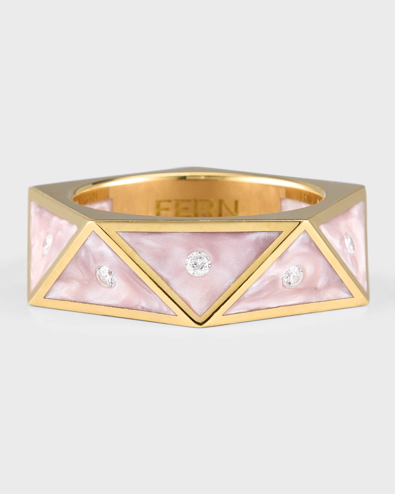 Fern Freeman Jewelry 18K Yellow Gold Pearlized Pink Ceramic Pentagon ...