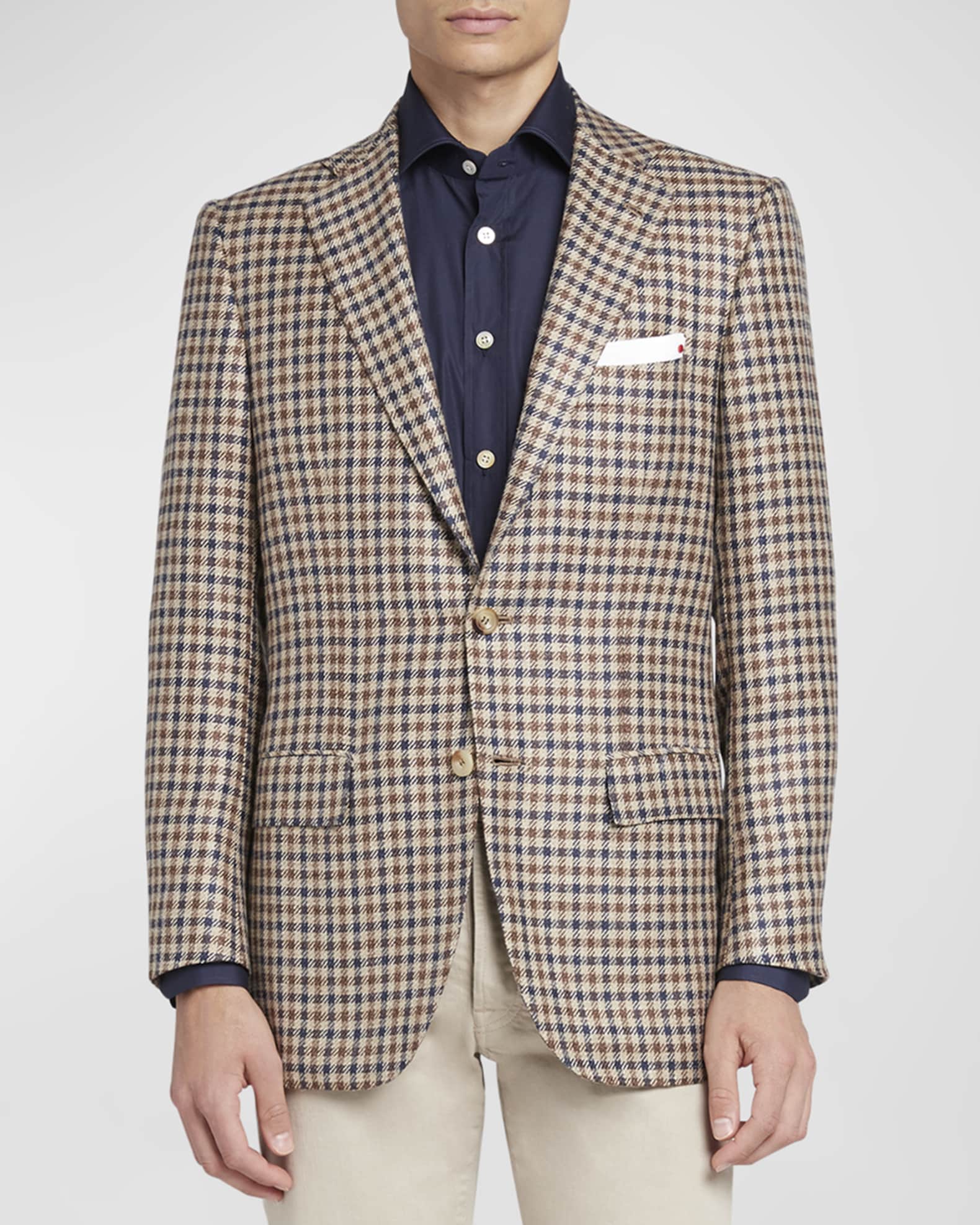 Kiton Men's Check Wool-Silk Sport Coat | Neiman Marcus