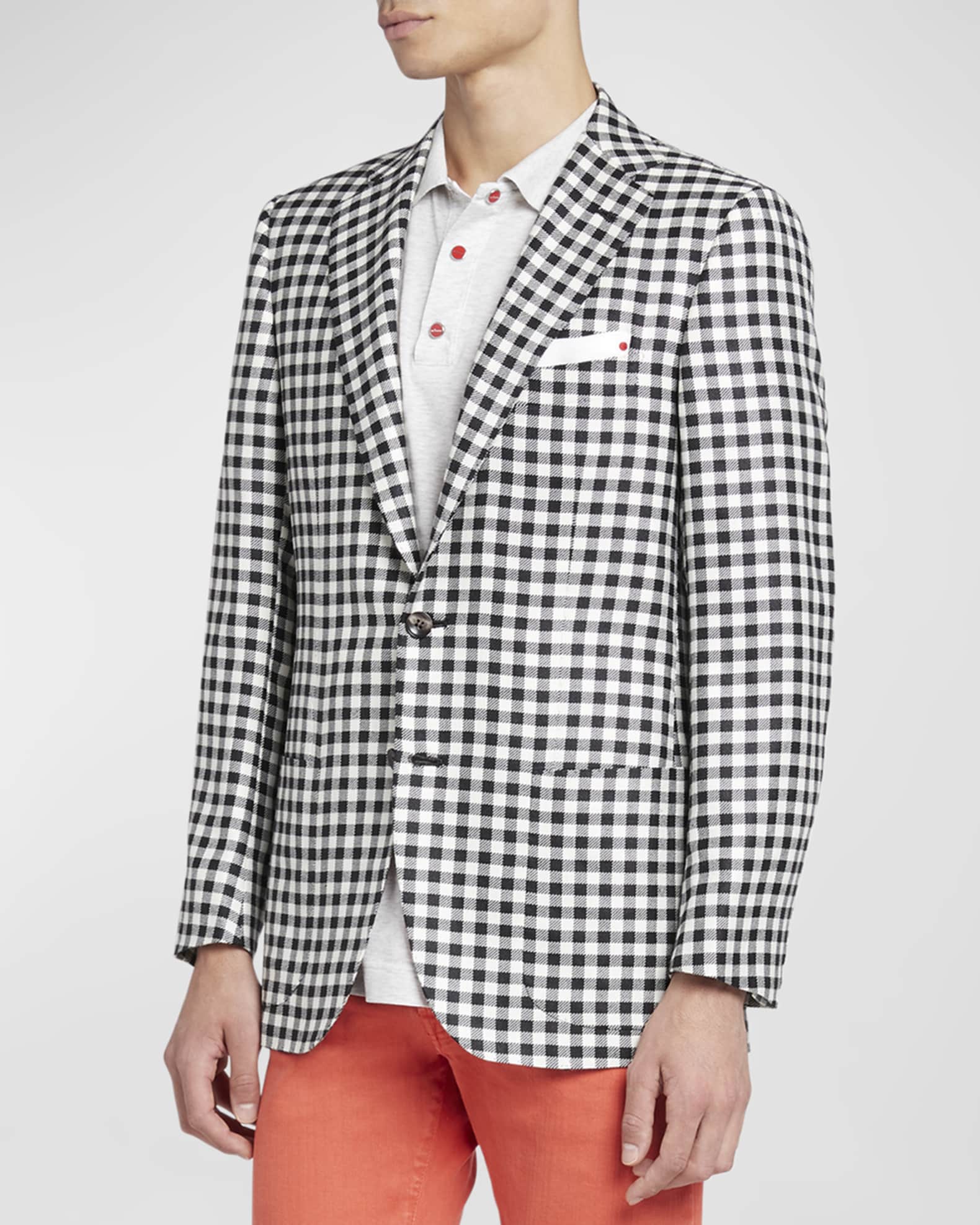 Kiton Men's Gingham Cashmere-Silk Sport Coat | Neiman Marcus