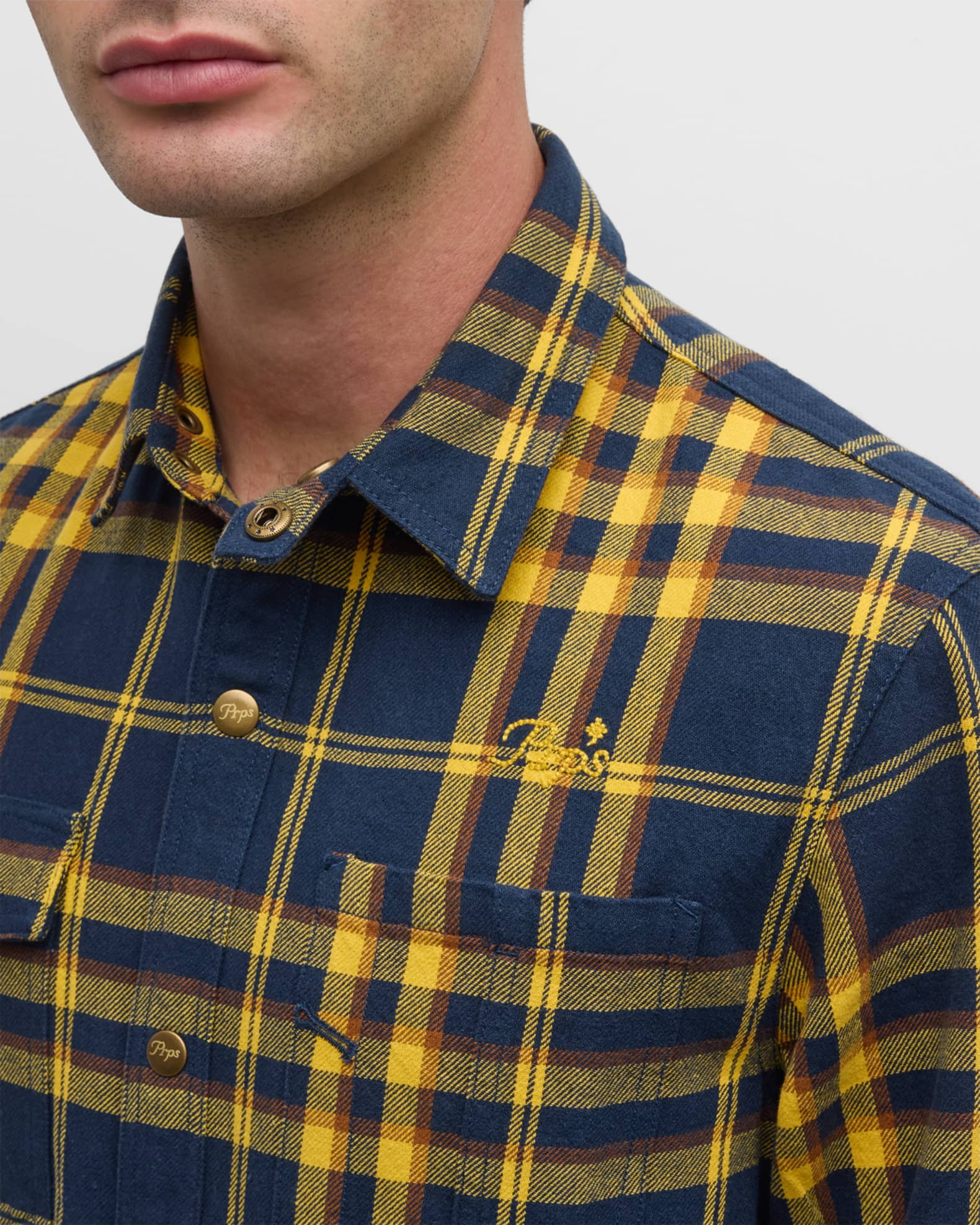 PRPS Men's Sill Faded Plaid Snap-Front Shirt | Neiman Marcus