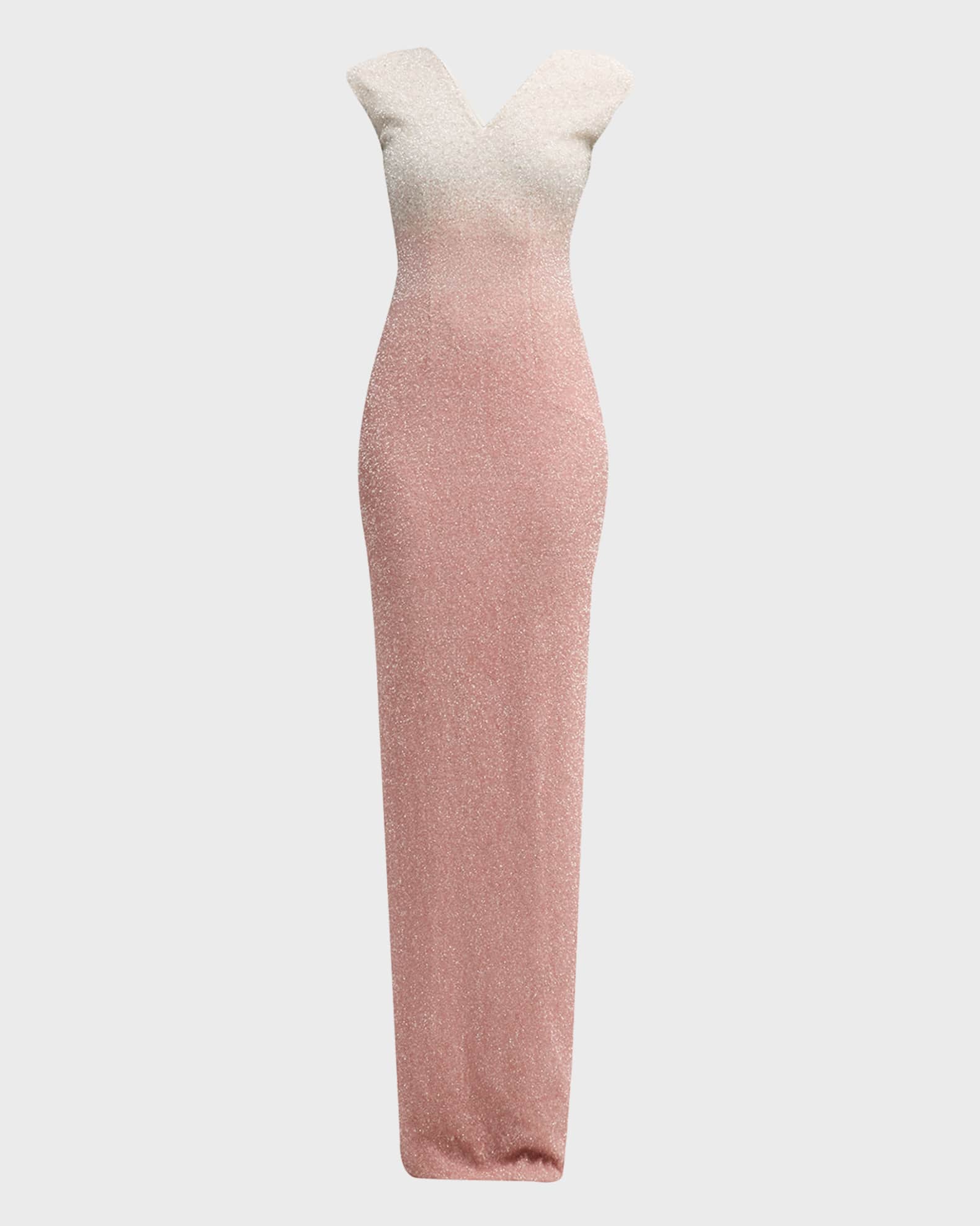 Pamella Roland Degrade Sequin V-Neck Cap-Sleeve Column Gown | Neiman Marcus