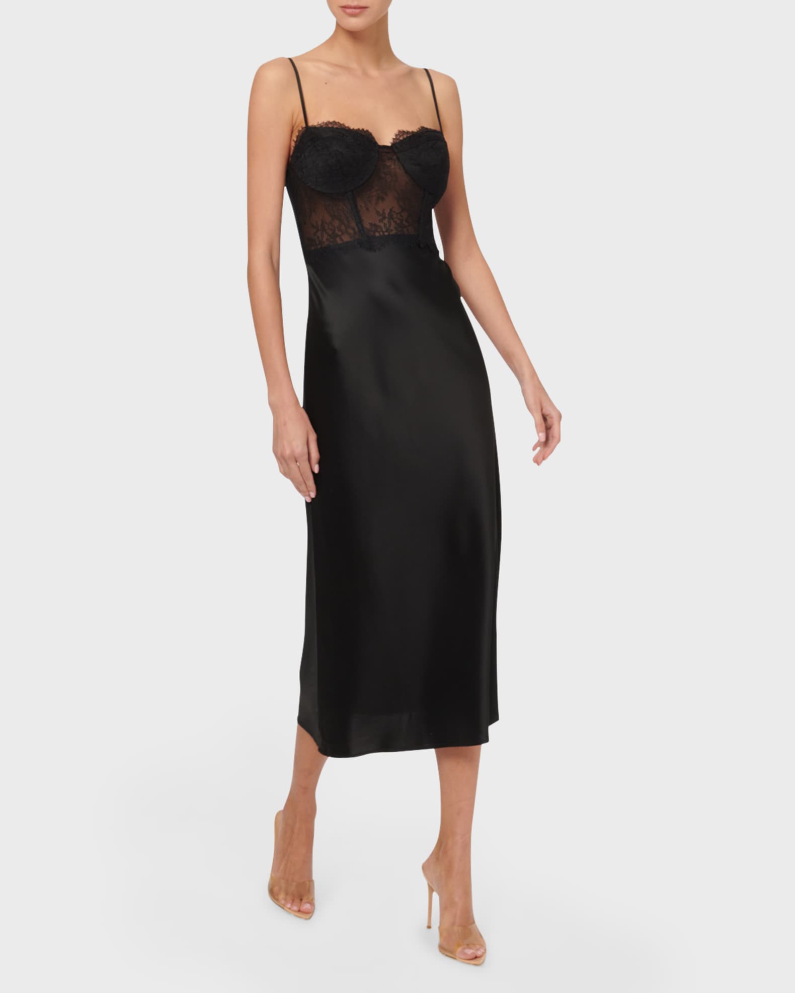 Cami NYC Maureen Bustier Lace Midi Slip Dress | Neiman Marcus