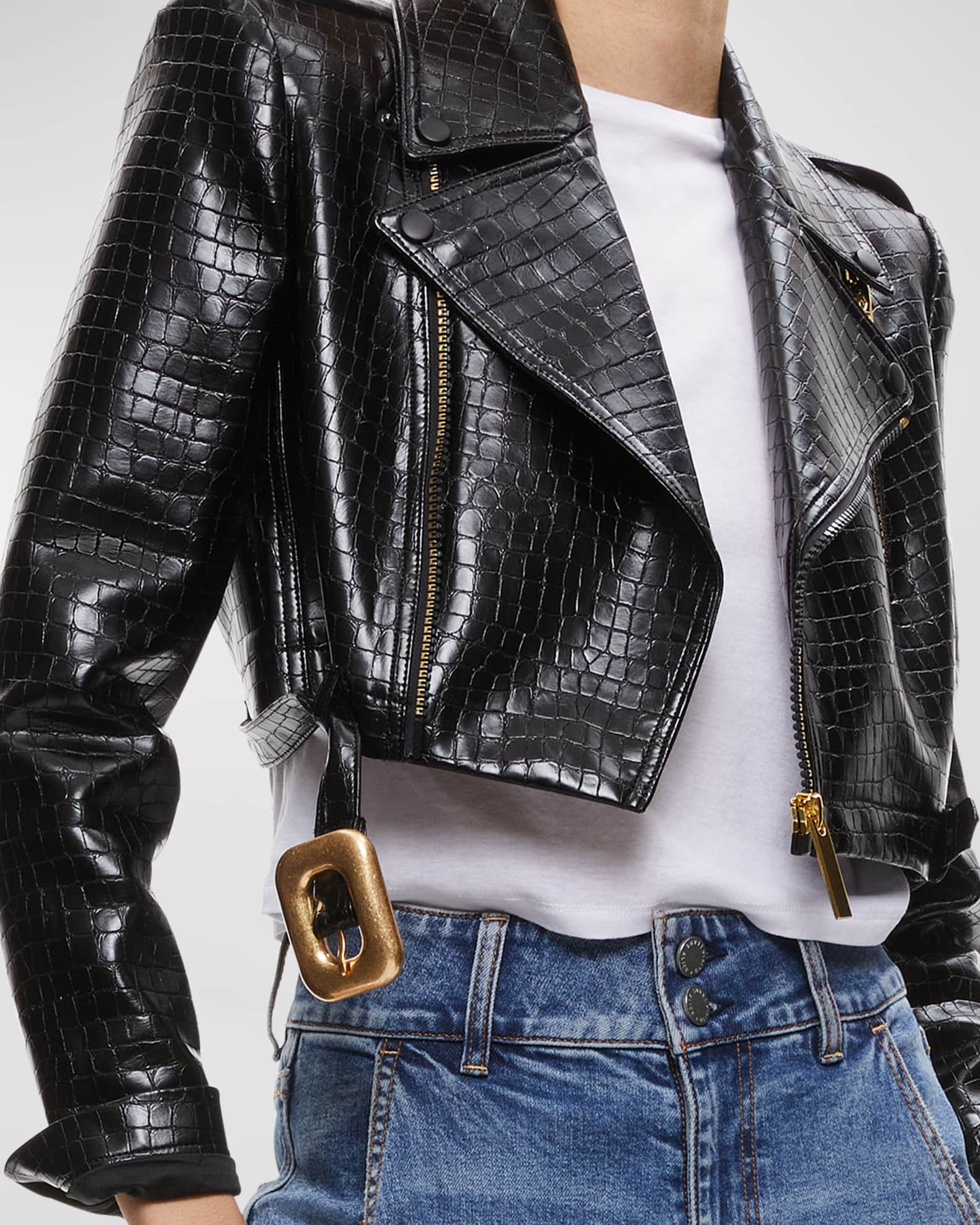 Alice + Olivia Krishna Croc-Embossed Vegan Leather Moto Jacket | Neiman ...