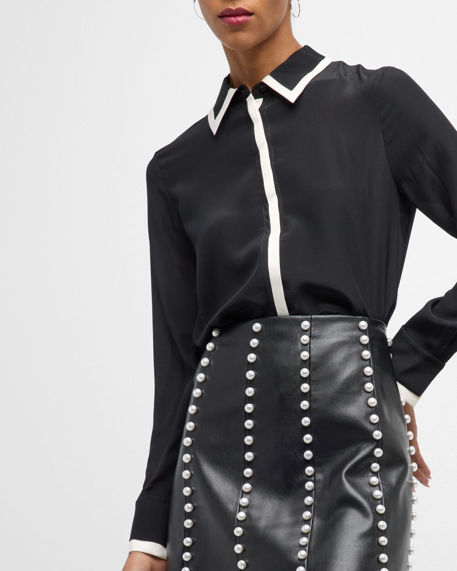 Alice + Olivia Willa Placket Top with Piping Detail | Neiman Marcus