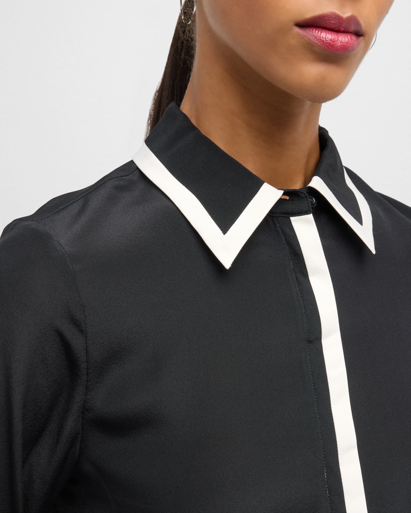 Alice + Olivia Willa Placket Top with Piping Detail | Neiman Marcus