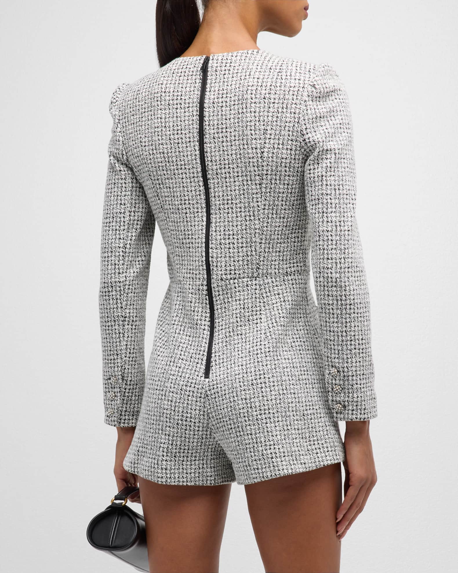 Alice + Olivia Shiloh Button-Front Tweed Romper | Neiman Marcus