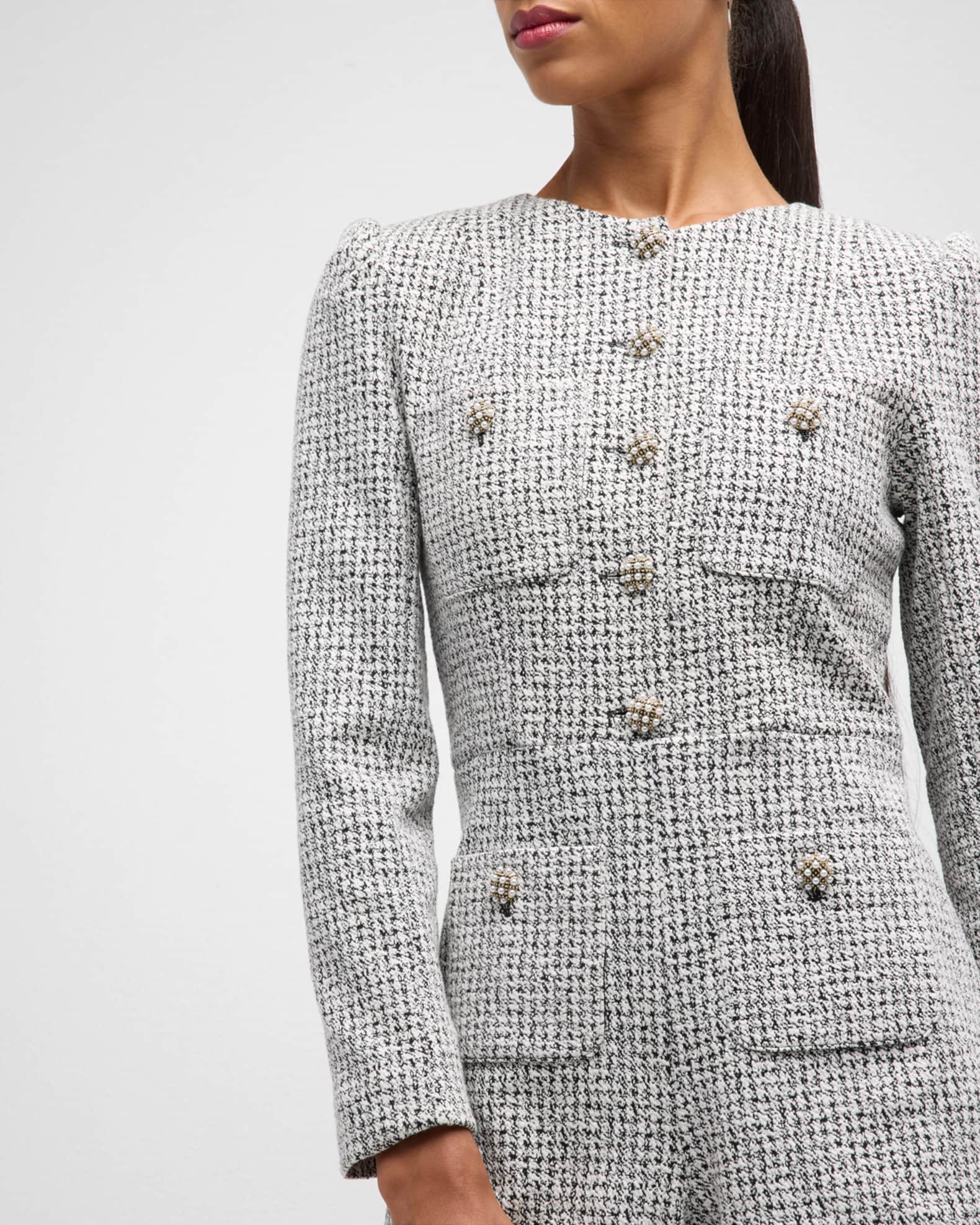Alice + Olivia Shiloh Button-Front Tweed Romper | Neiman Marcus