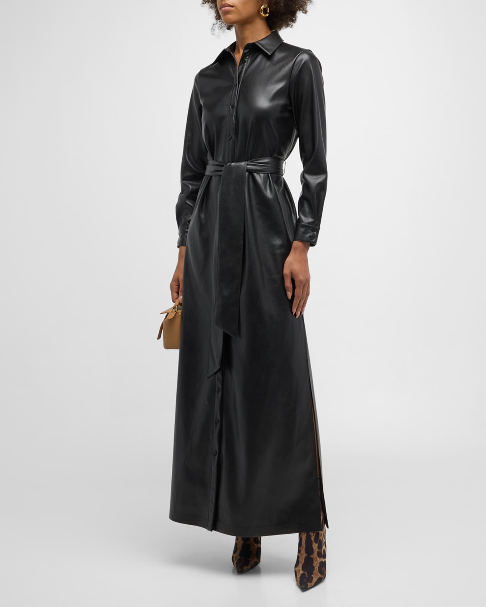 Alice + Olivia Chassidy Vegan Leather Maxi Shirtdress | Neiman Marcus