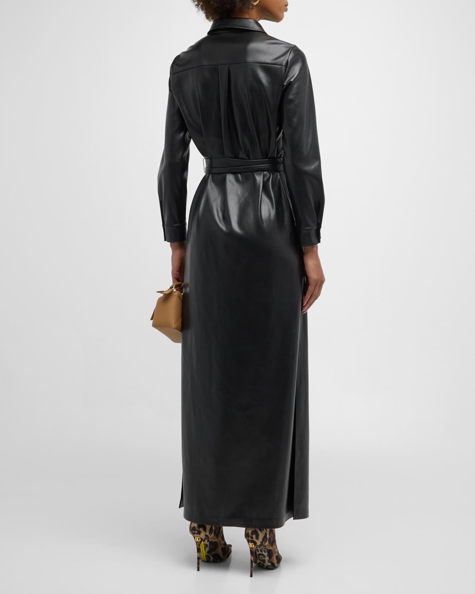 Alice + Olivia Chassidy Vegan Leather Maxi Shirtdress | Neiman Marcus